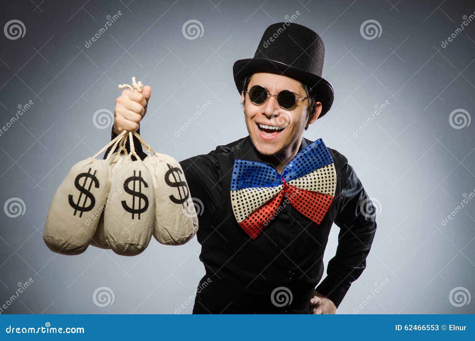 Funny Man with Money Dollar Sacks Stock Image - Image of moneybags ...