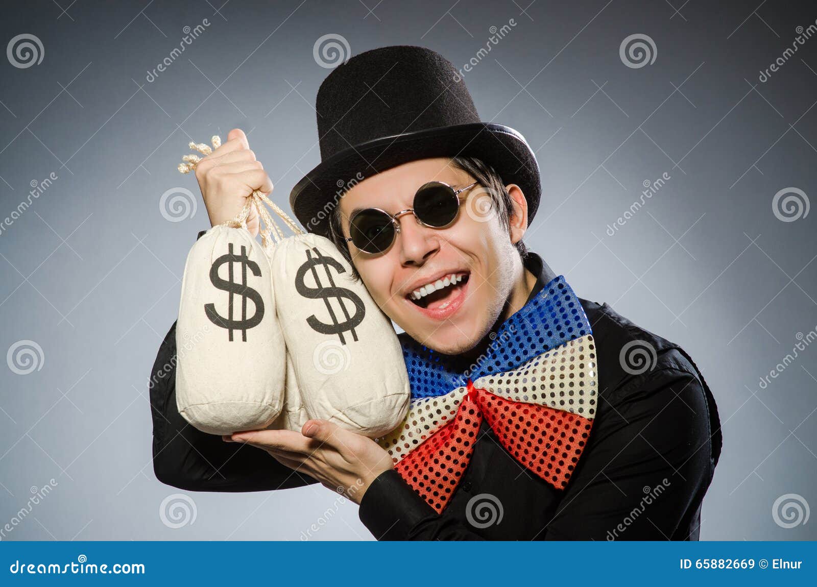 Funny Man with Money Dollar Sacks Stock Image - Image of geek ...