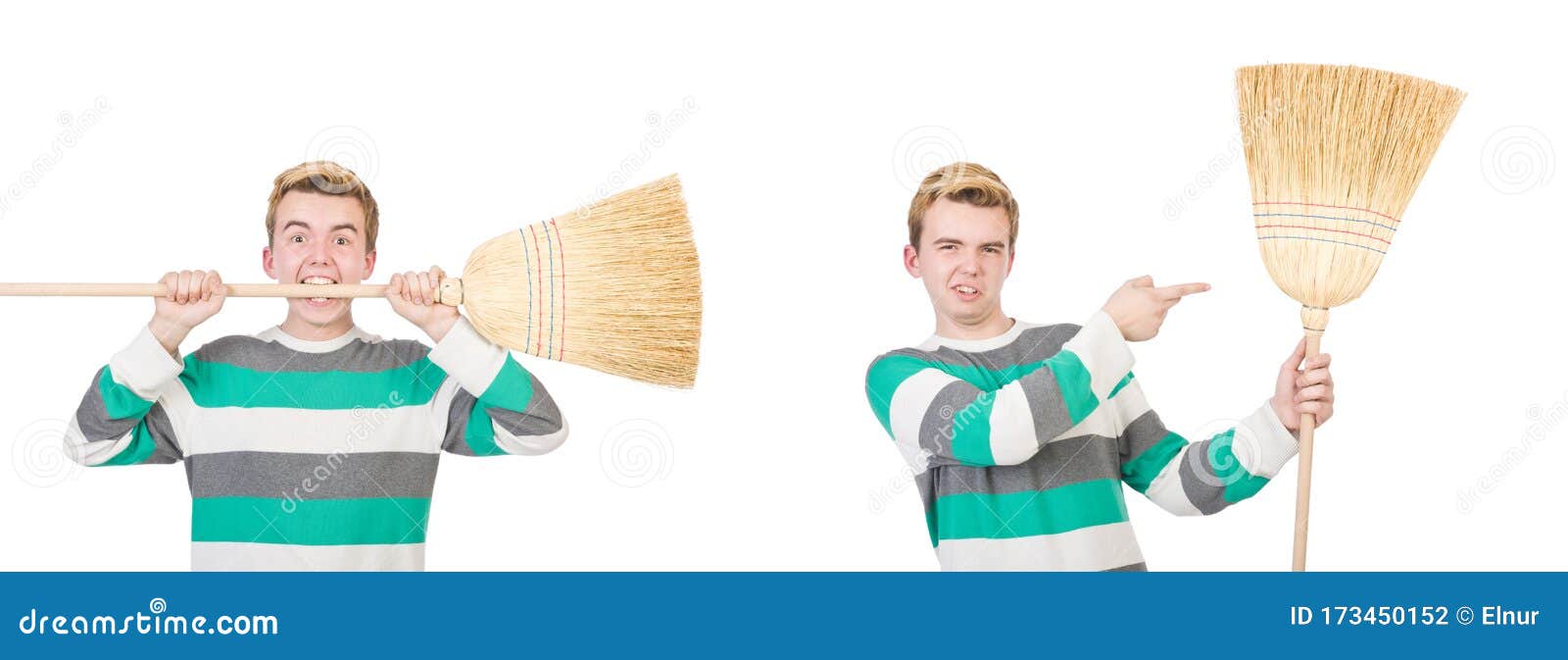 Funny Man with Mop Isolated on White Stock Photo - Image of clean ...