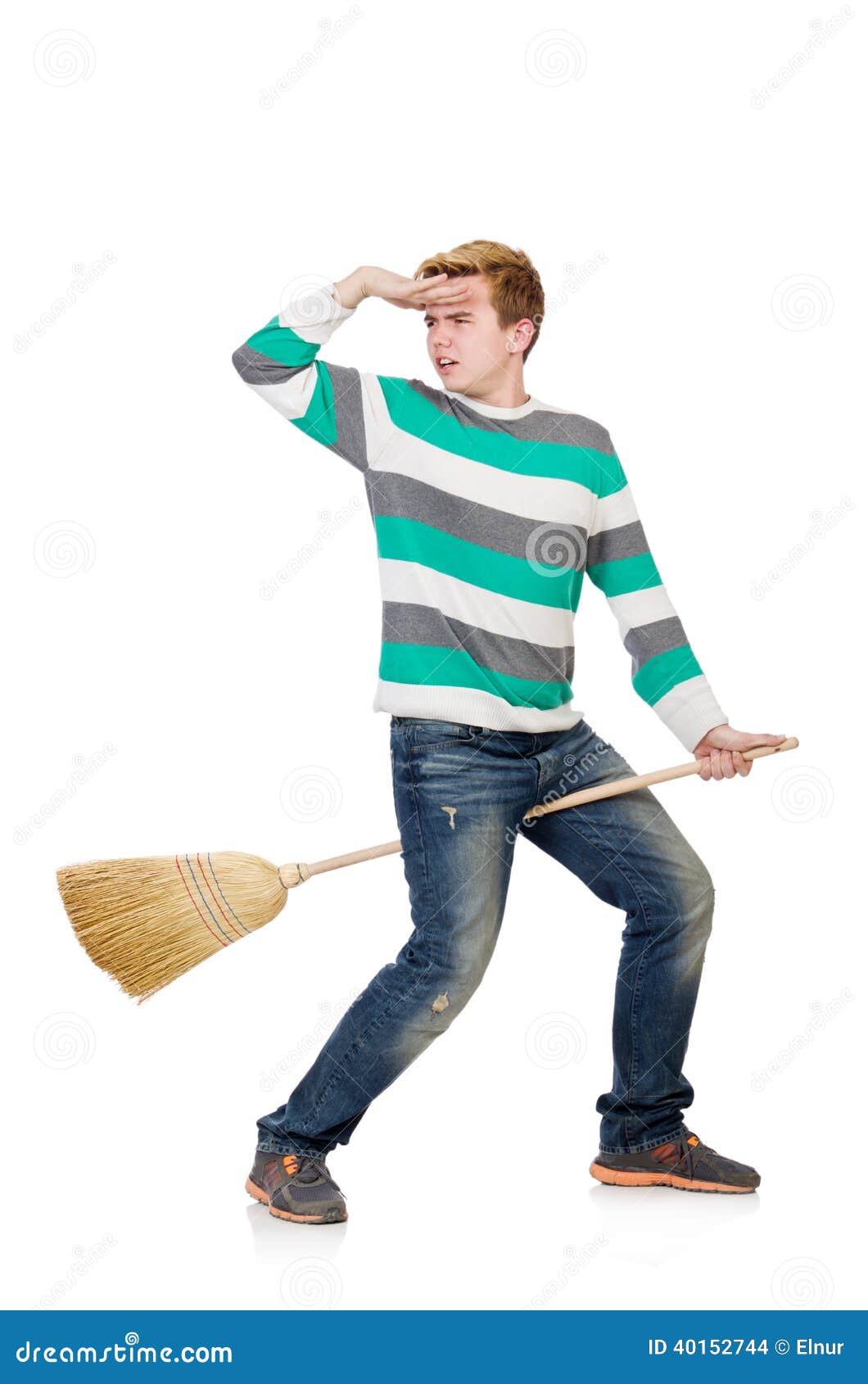 Funny man with mop stock photo. Image of clean, humorous - 40152744