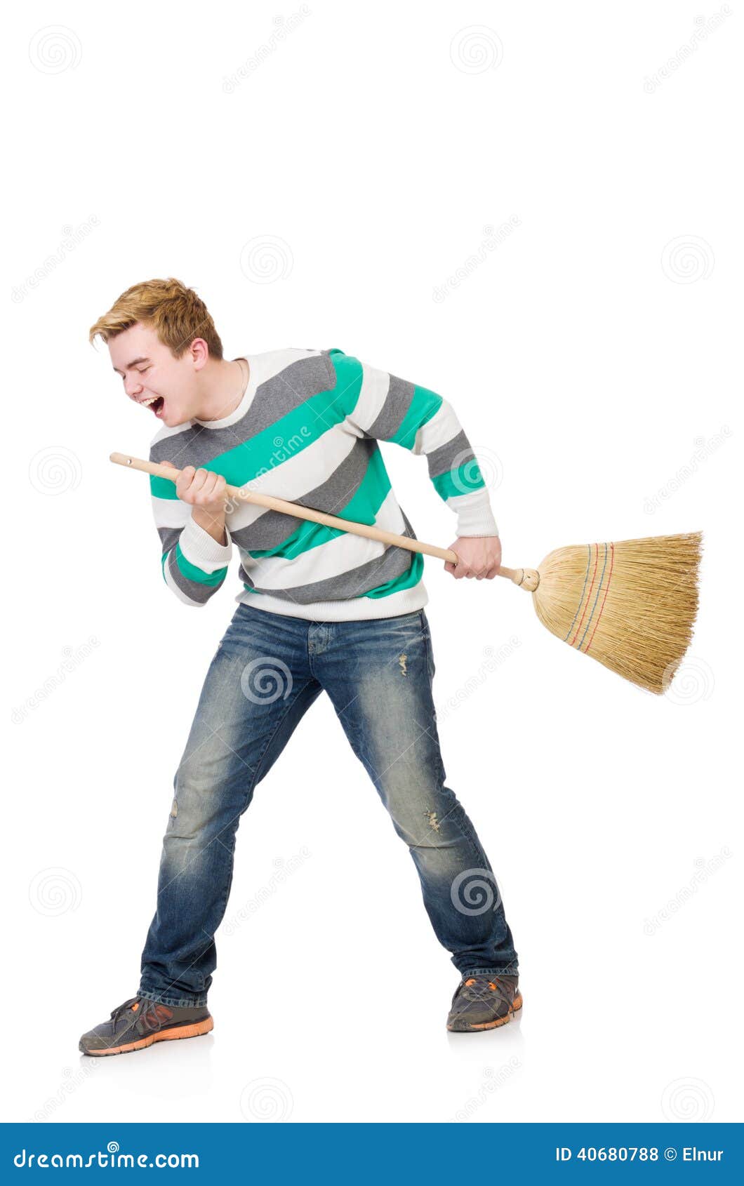 Funny man with mop stock photo. Image of male, broom - 40680788