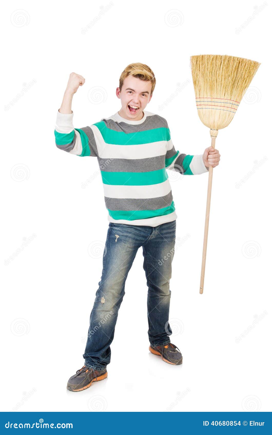 Funny man with mop stock photo. Image of lady, clean - 40680854