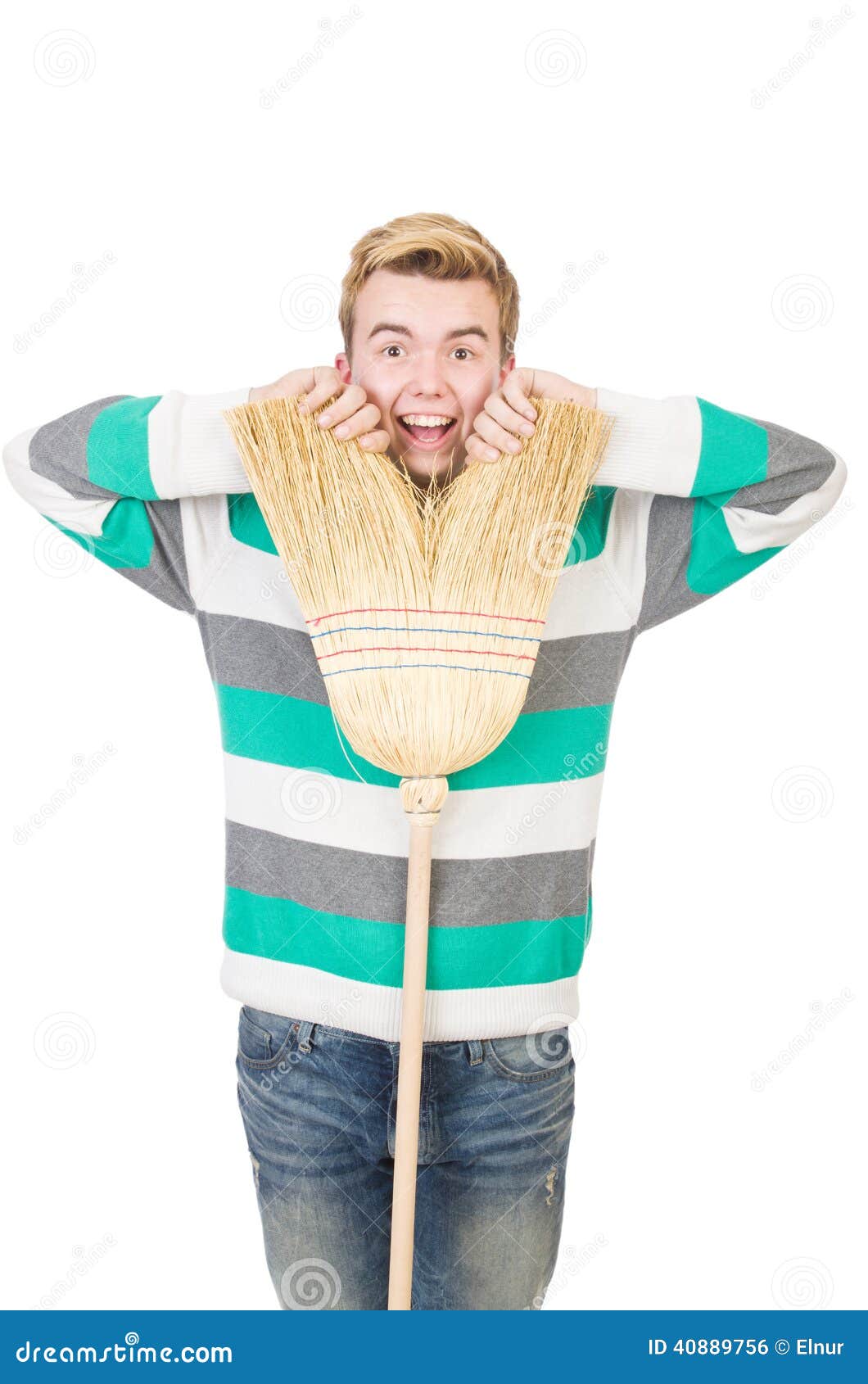 Funny man with mop stock photo. Image of funny, chores - 40889756