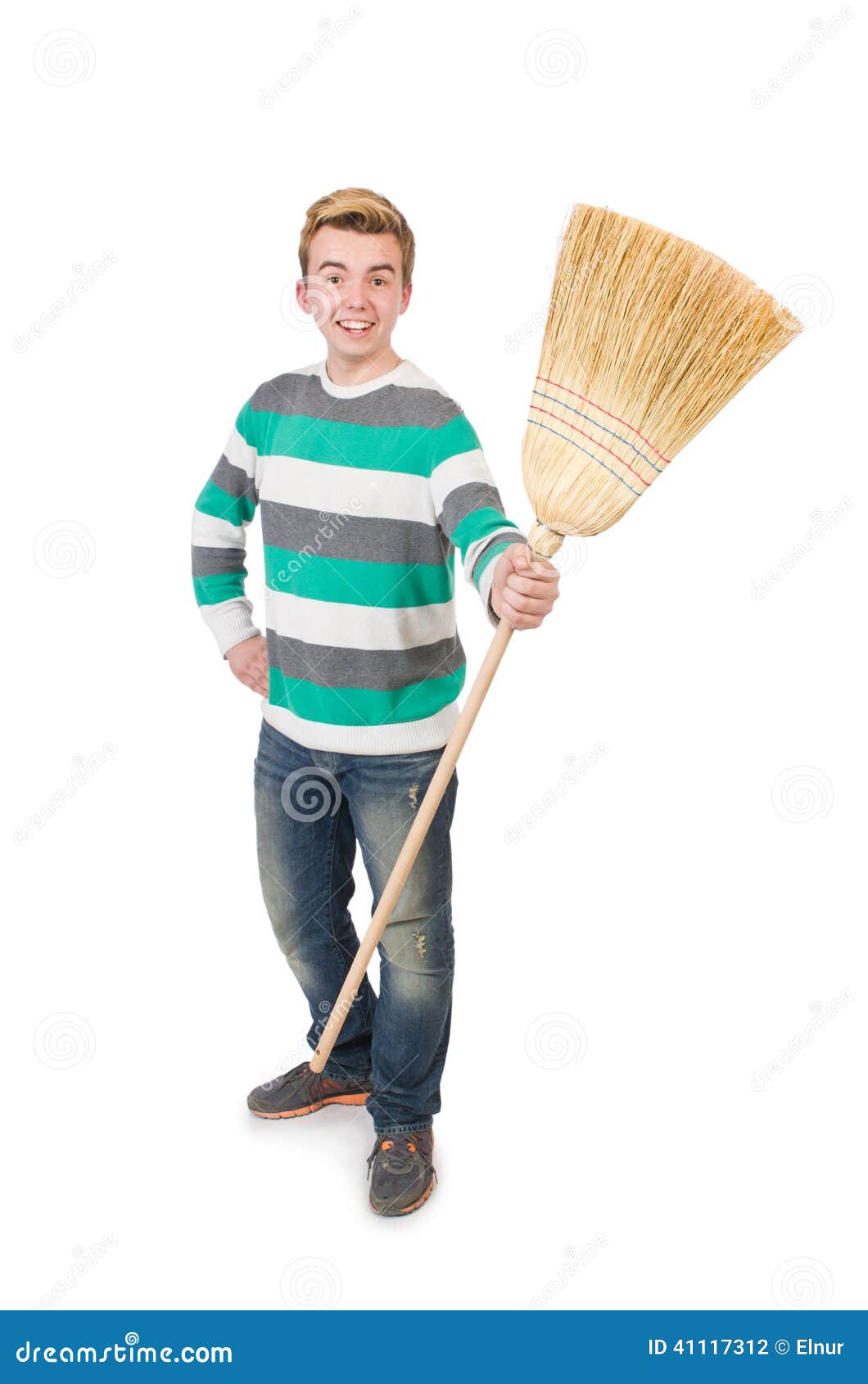Funny man with mop stock photo. Image of humor, cleaning - 41117312