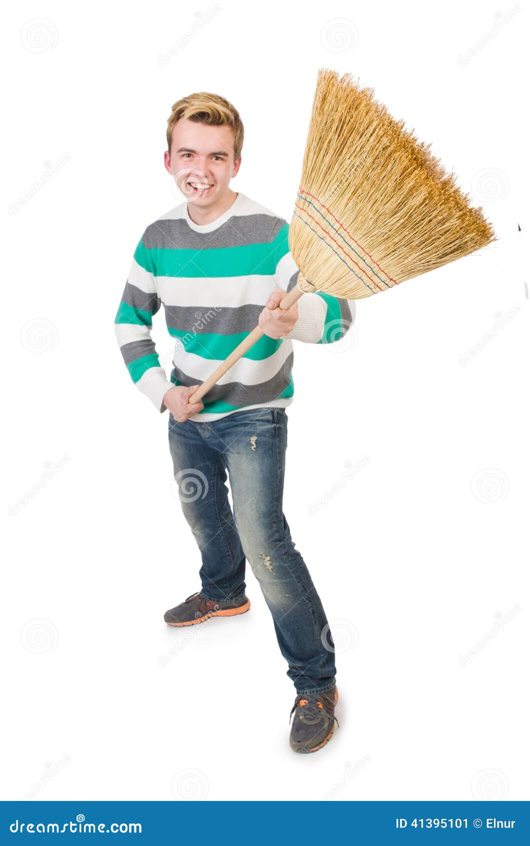 Funny Man with Mop Isolated Stock Image - Image of cleaning, brush ...