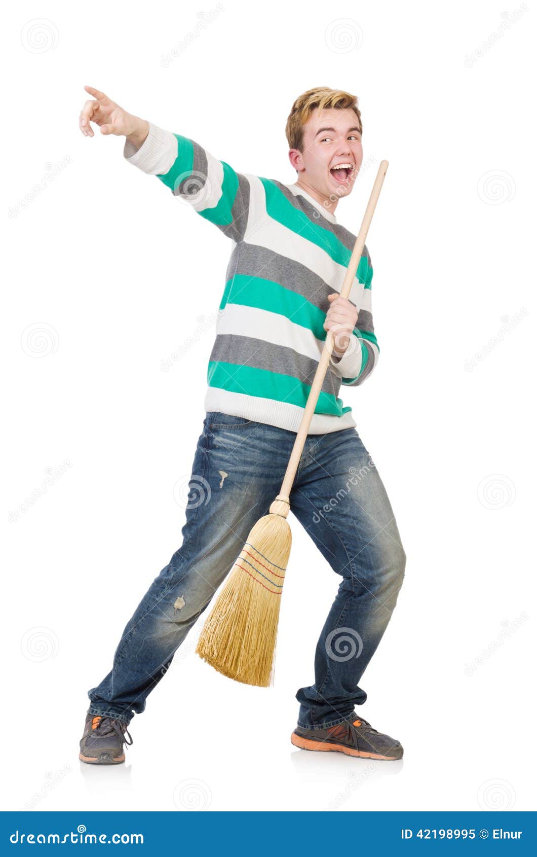 Funny Man with Mop Isolated Stock Image - Image of brush, clean: 42198995