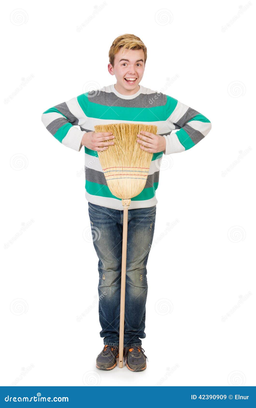 Funny Man with Mop Isolated Stock Image - Image of happy, home: 42390909