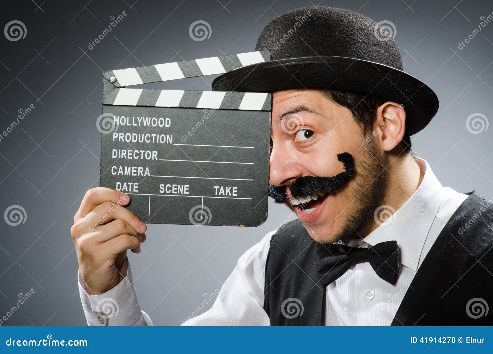 Funny Man with Movie Clapper Stock Photo - Image of film, director ...