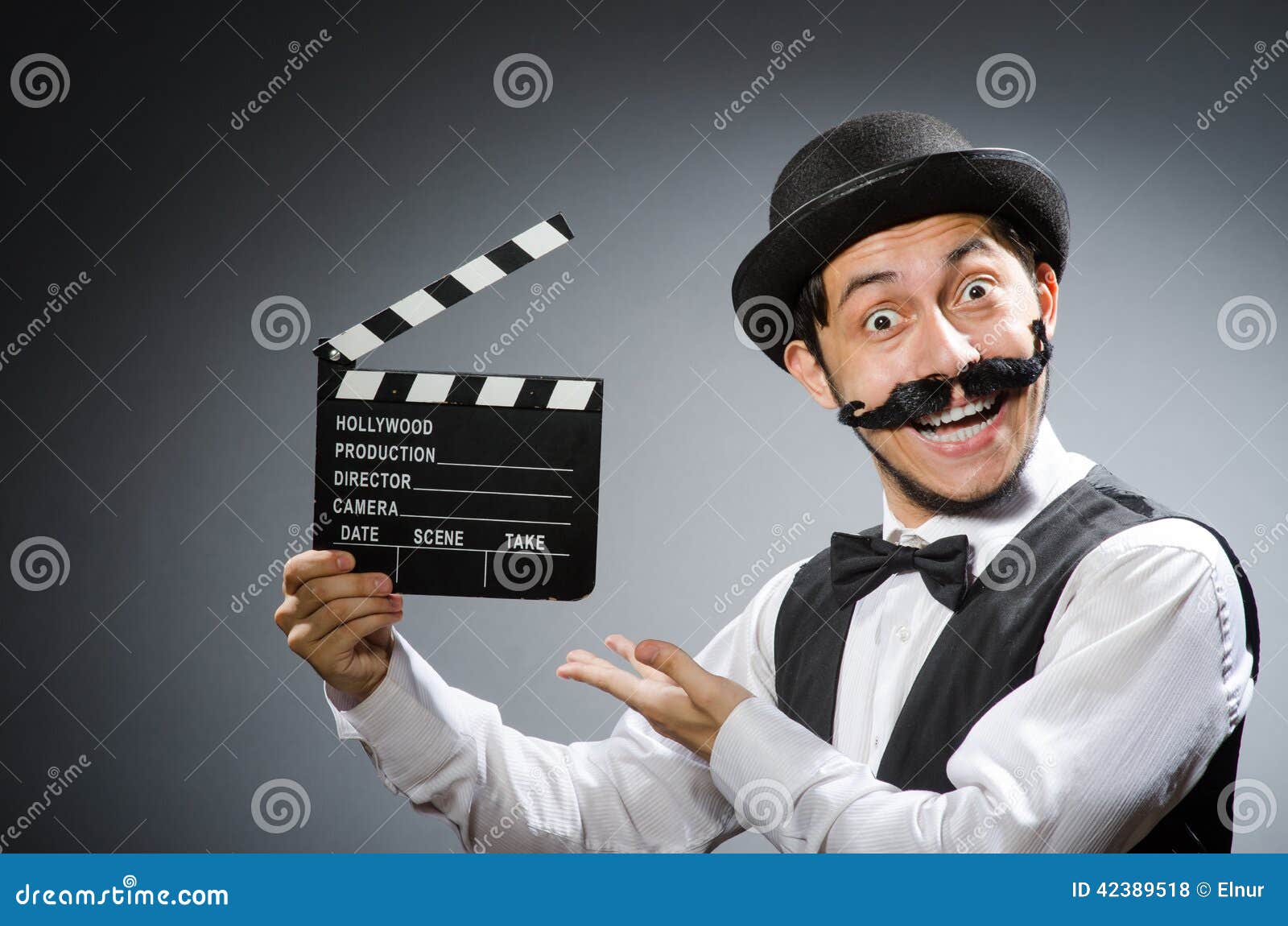 Funny Man with Movie Clapper Stock Photo - Image of movie, chaplin ...