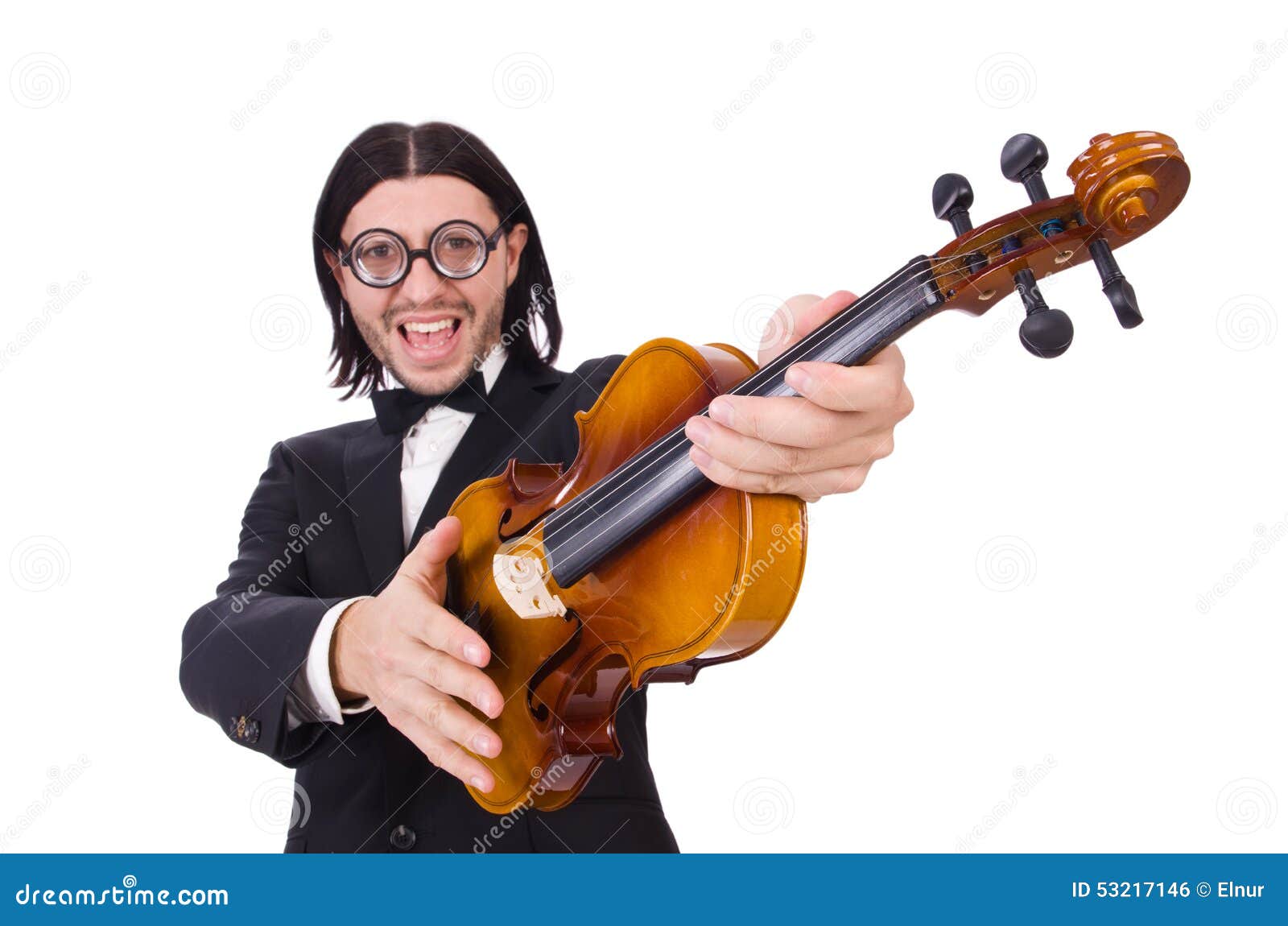 Funny Man with Music Instrument on White Stock Photo - Image of nerd ...