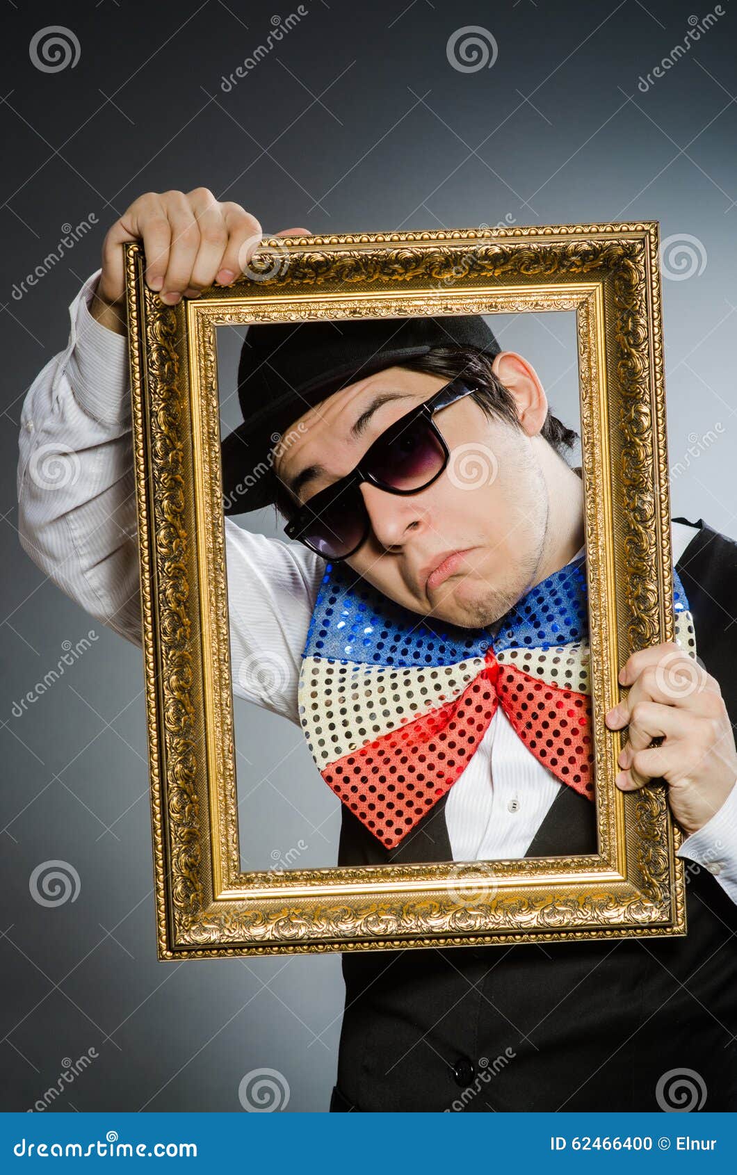 Funny Man with Picture Frame Stock Photo - Image of bowtie, comic: 62466400