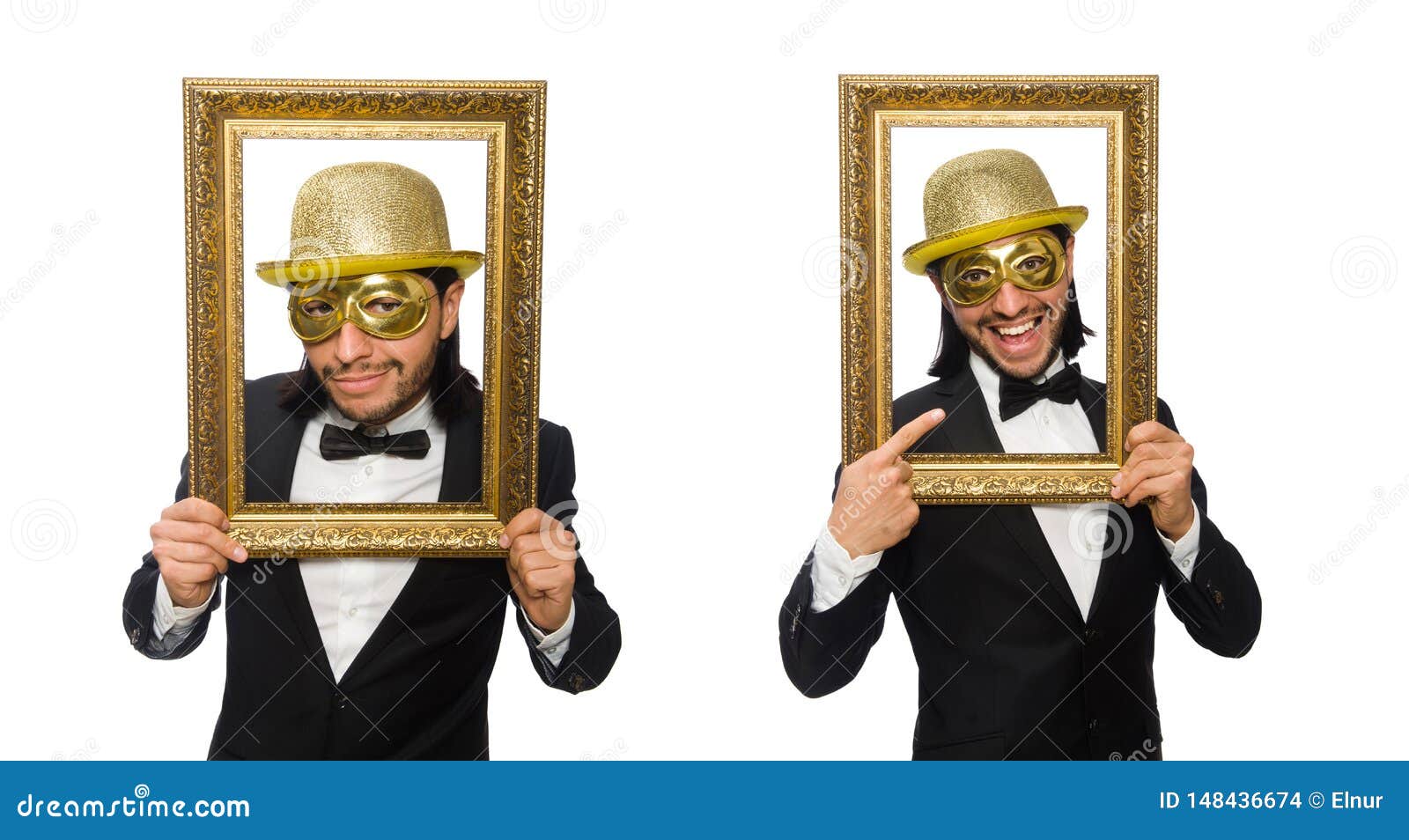 The Funny Man with Picture Frame on White Stock Photo - Image of ...