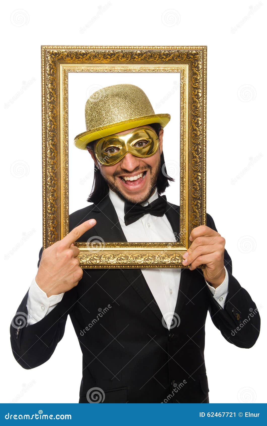 Funny Man with Picture Frame on White Stock Image - Image of masks ...