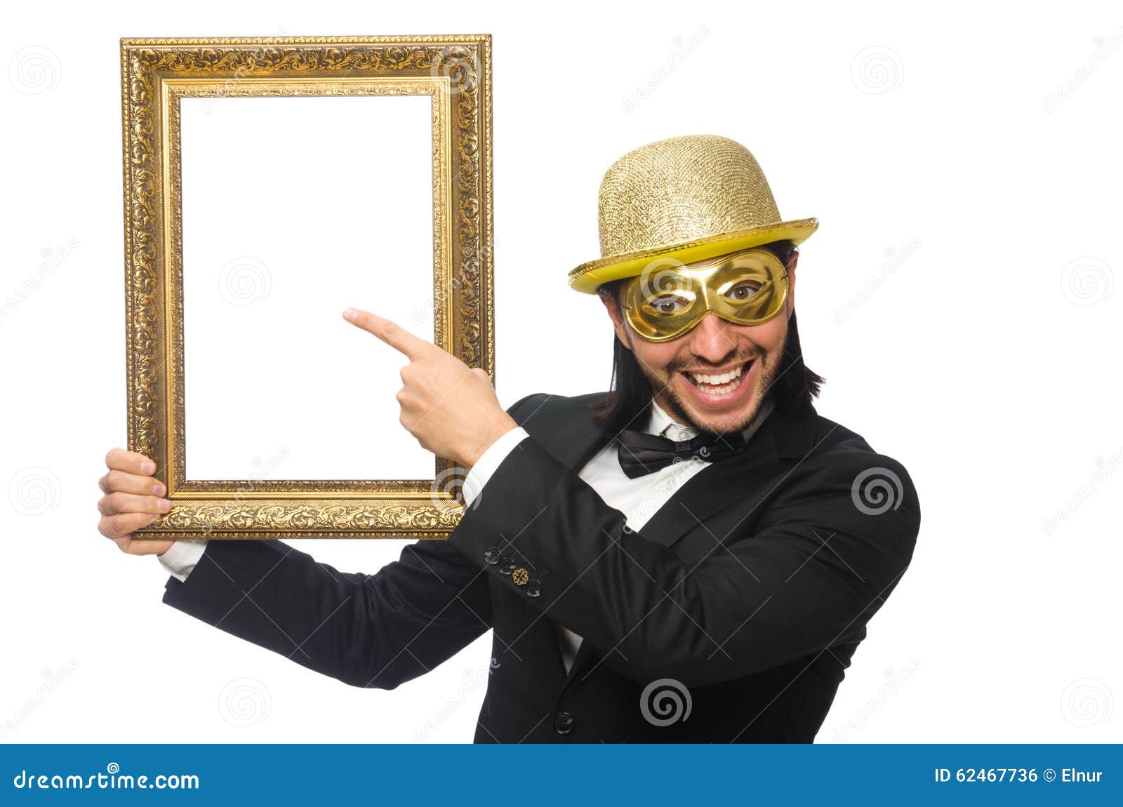 Funny Man with Picture Frame on White Stock Photo - Image of isolated ...
