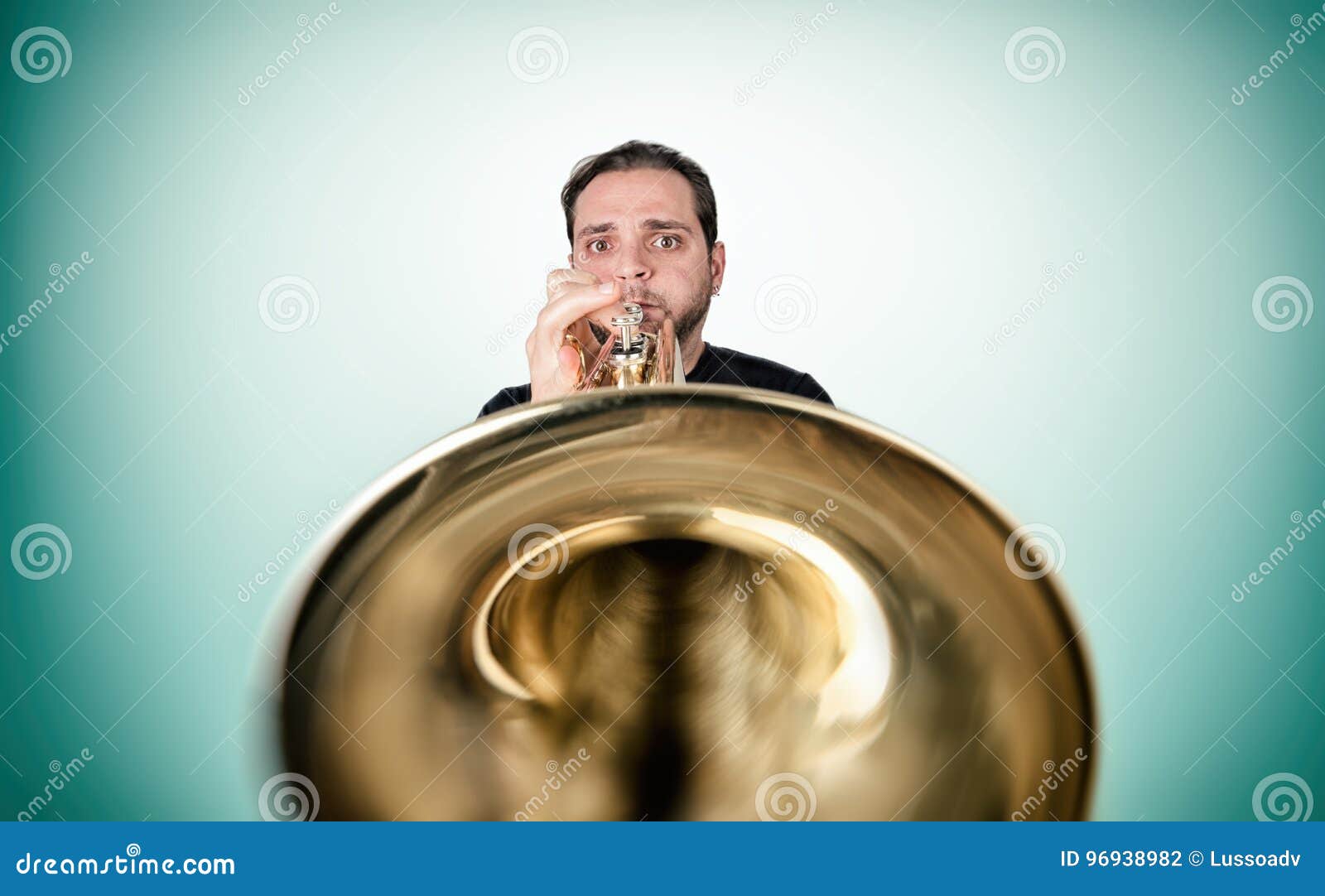 Funny Man is Playing Trumpet Stock Photo - Image of golden, funny: 96938982