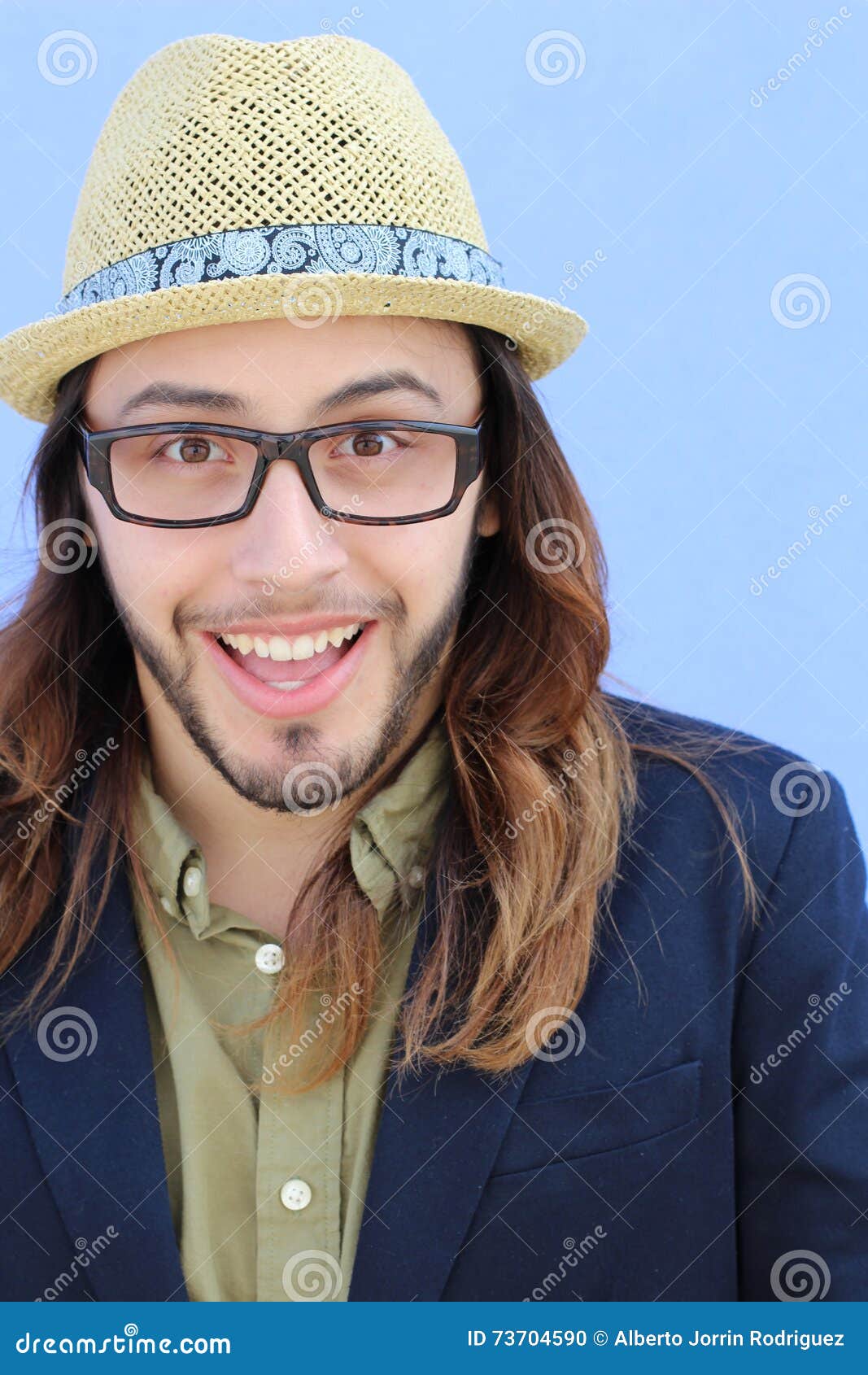 Funny Man Portrait Real People High Definition Blue Background Stock ...