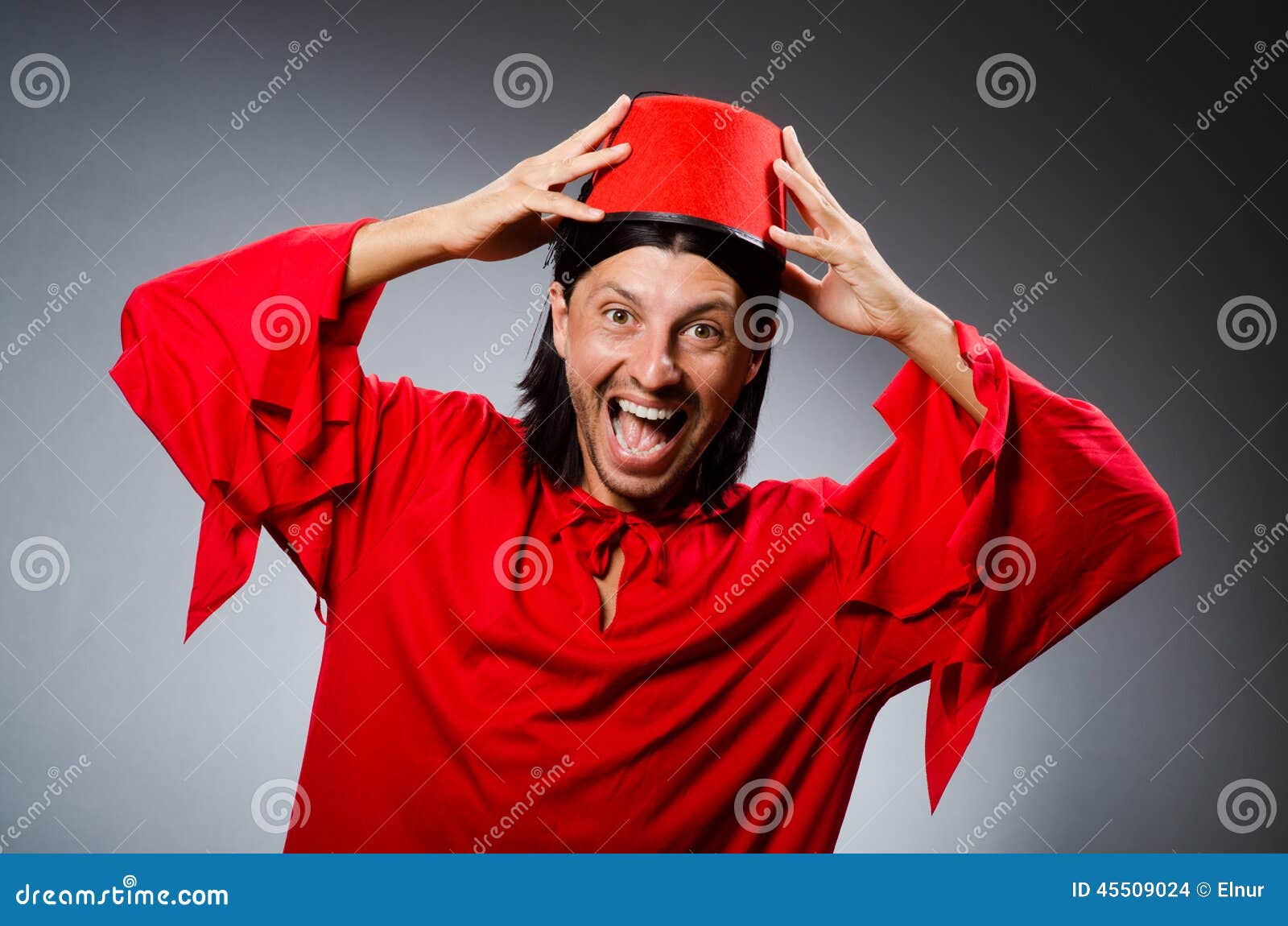 Funny Man in Red Dress Wearing Stock Photo - Image of robe, ornate ...