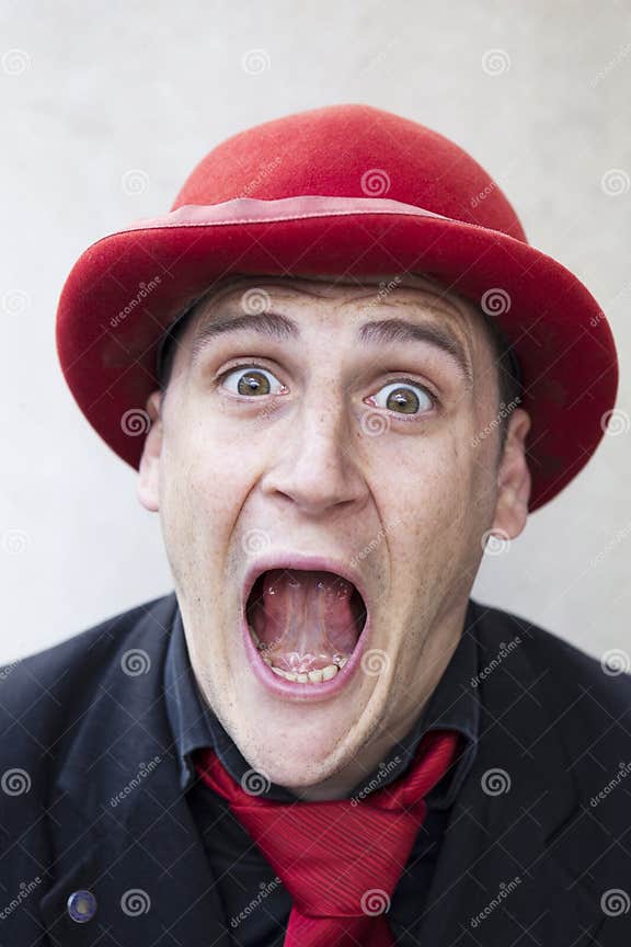 Funny man in red hat stock image. Image of gestures, loud - 19246107