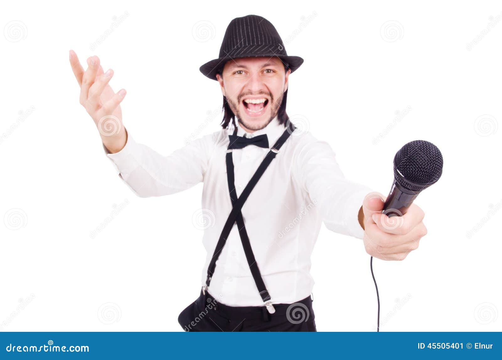 Funny man singing isolated stock image. Image of curly - 45505401