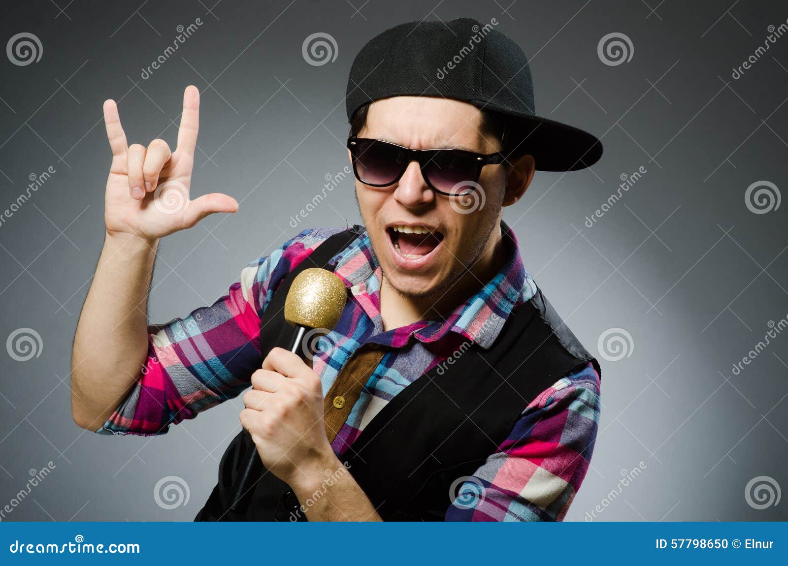Funny Man Singing in Karaoke Stock Photo - Image of rock, comic: 57798650