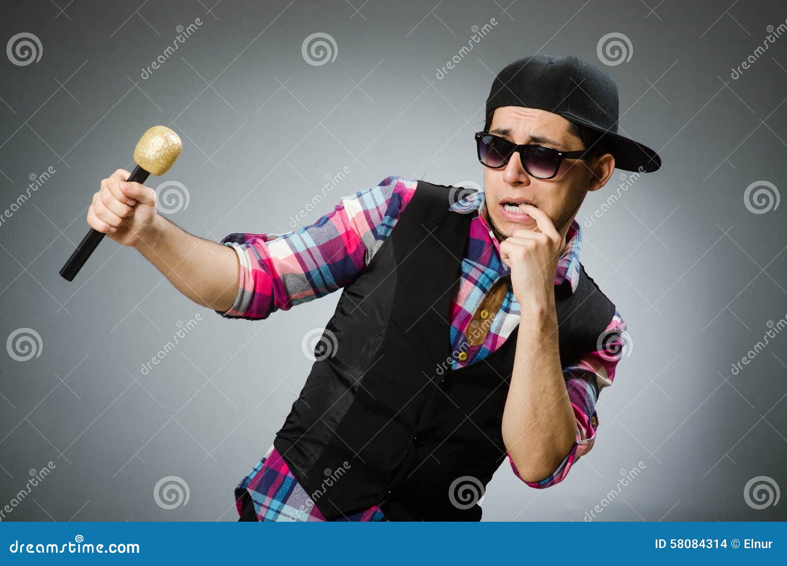Funny Man Singing in Karaoke Stock Photo - Image of rapper, party: 58084314