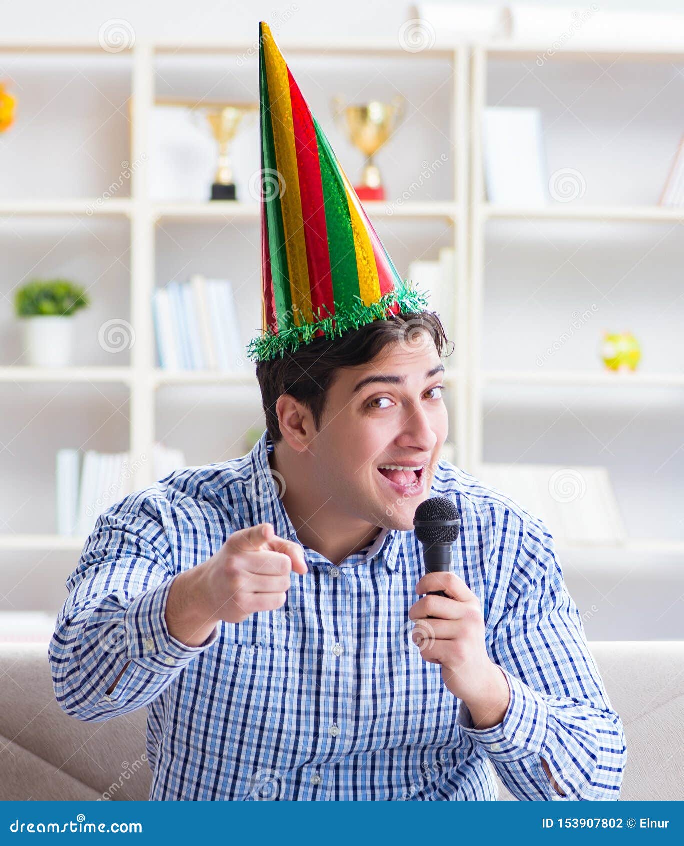 Funny Man Singing Songs in Karaoke at Home Stock Photo - Image of ...