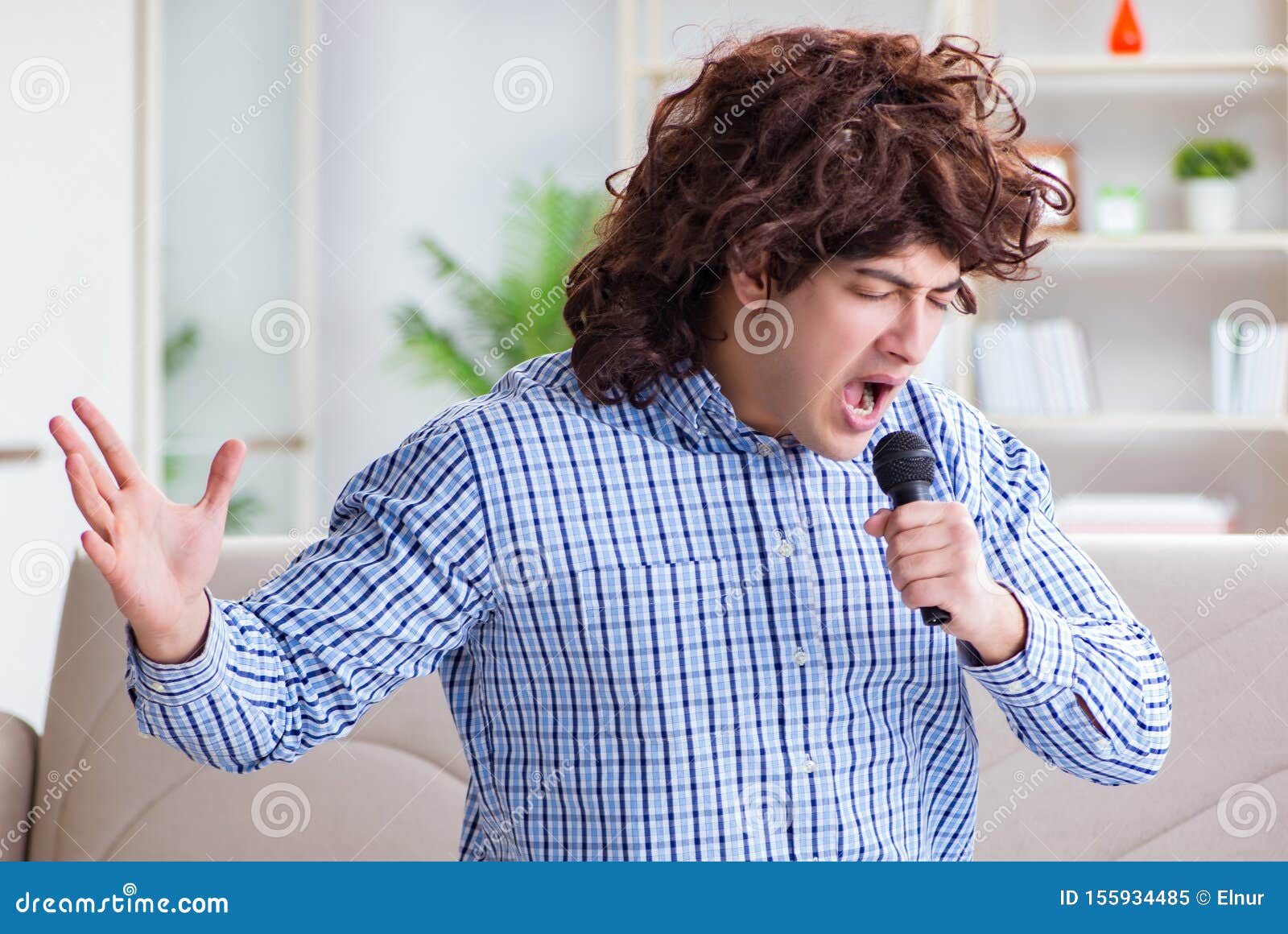 Funny Man Singing Songs in Karaoke at Home Stock Image - Image of ...