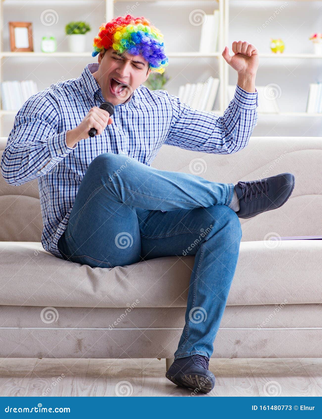 The Funny Man Singing Songs in Karaoke at Home Stock Image - Image of ...