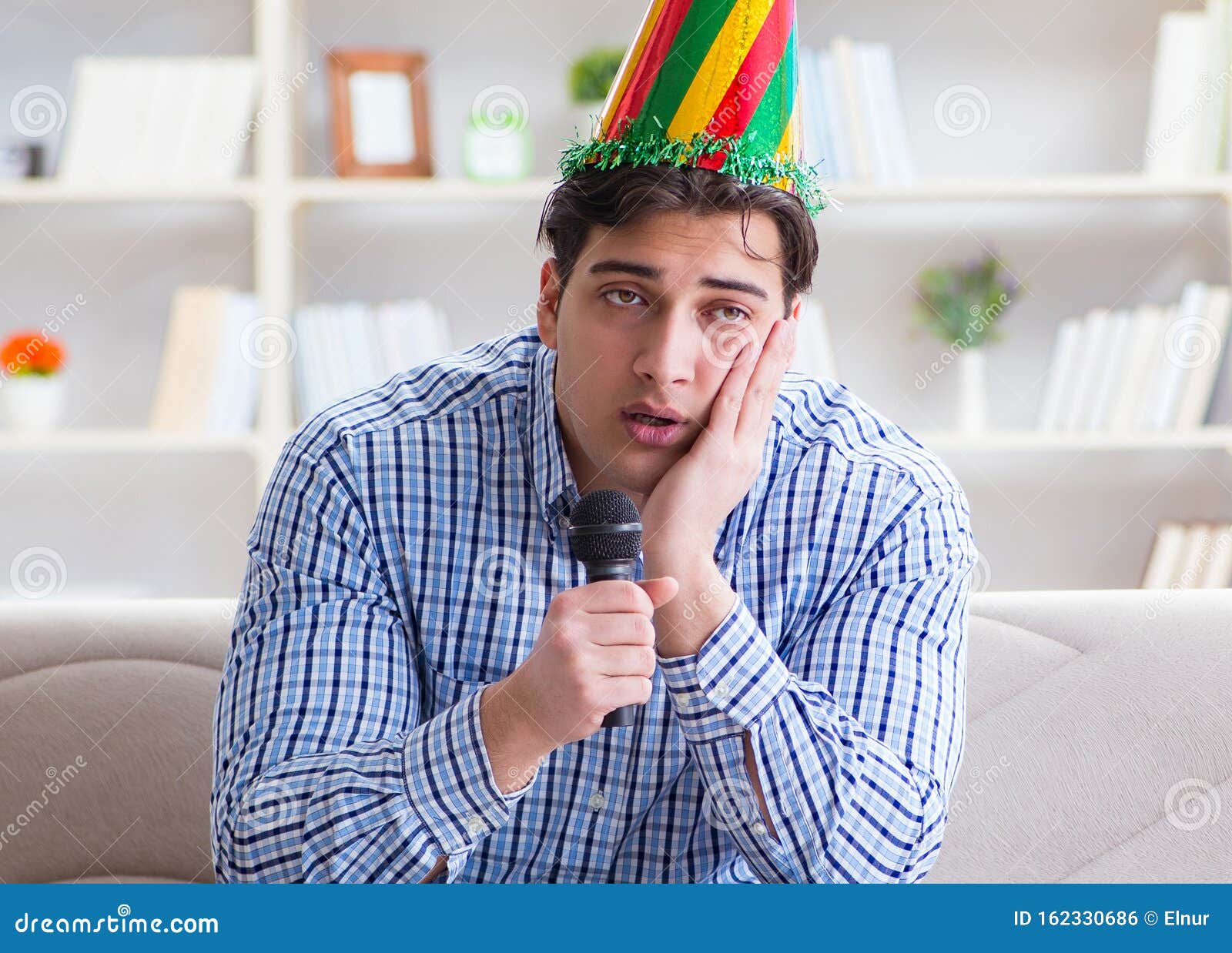 Funny Man Singing Songs in Karaoke at Home Stock Photo - Image of ...