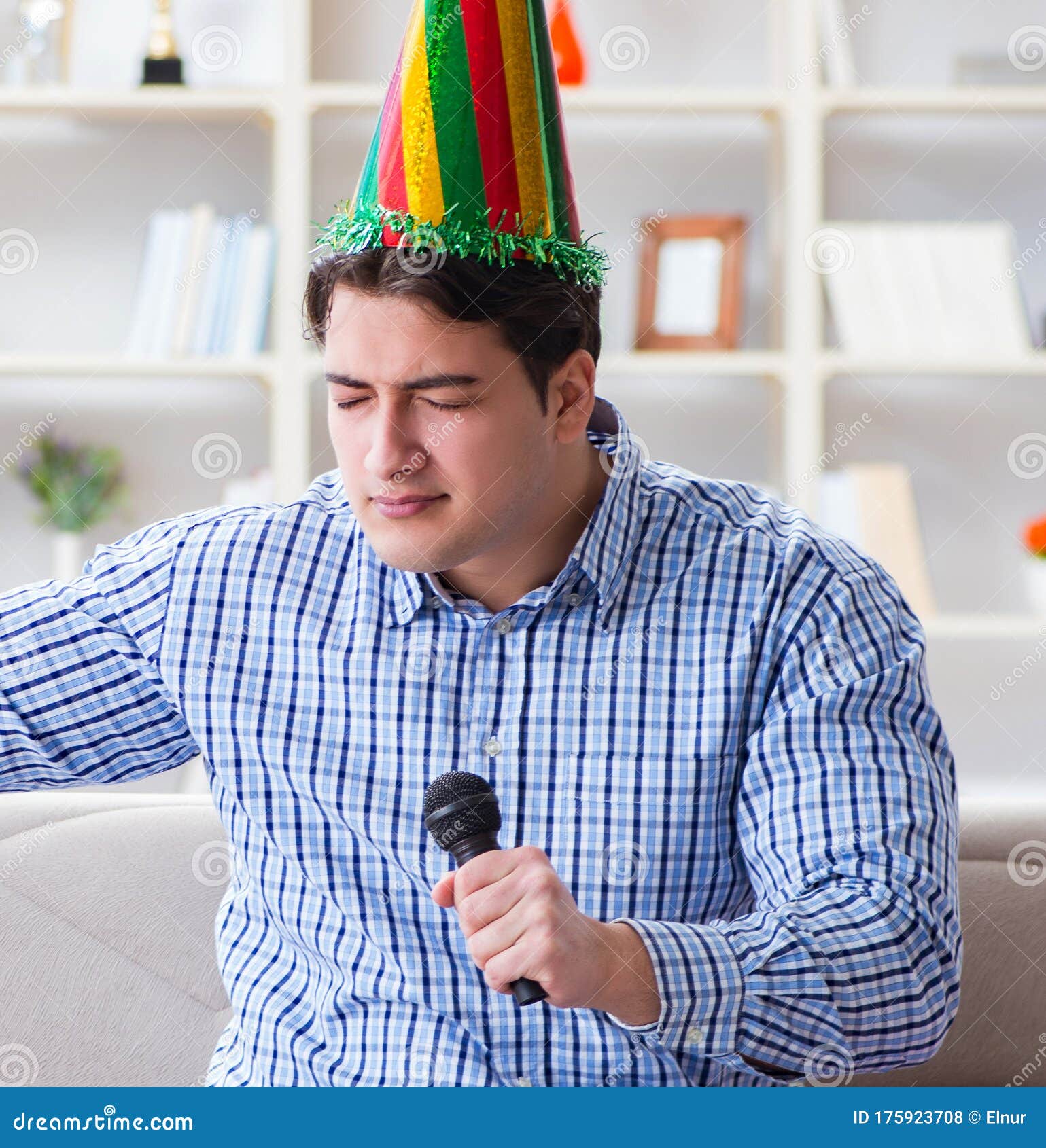 Funny Man Singing Songs in Karaoke at Home Stock Photo - Image of music ...