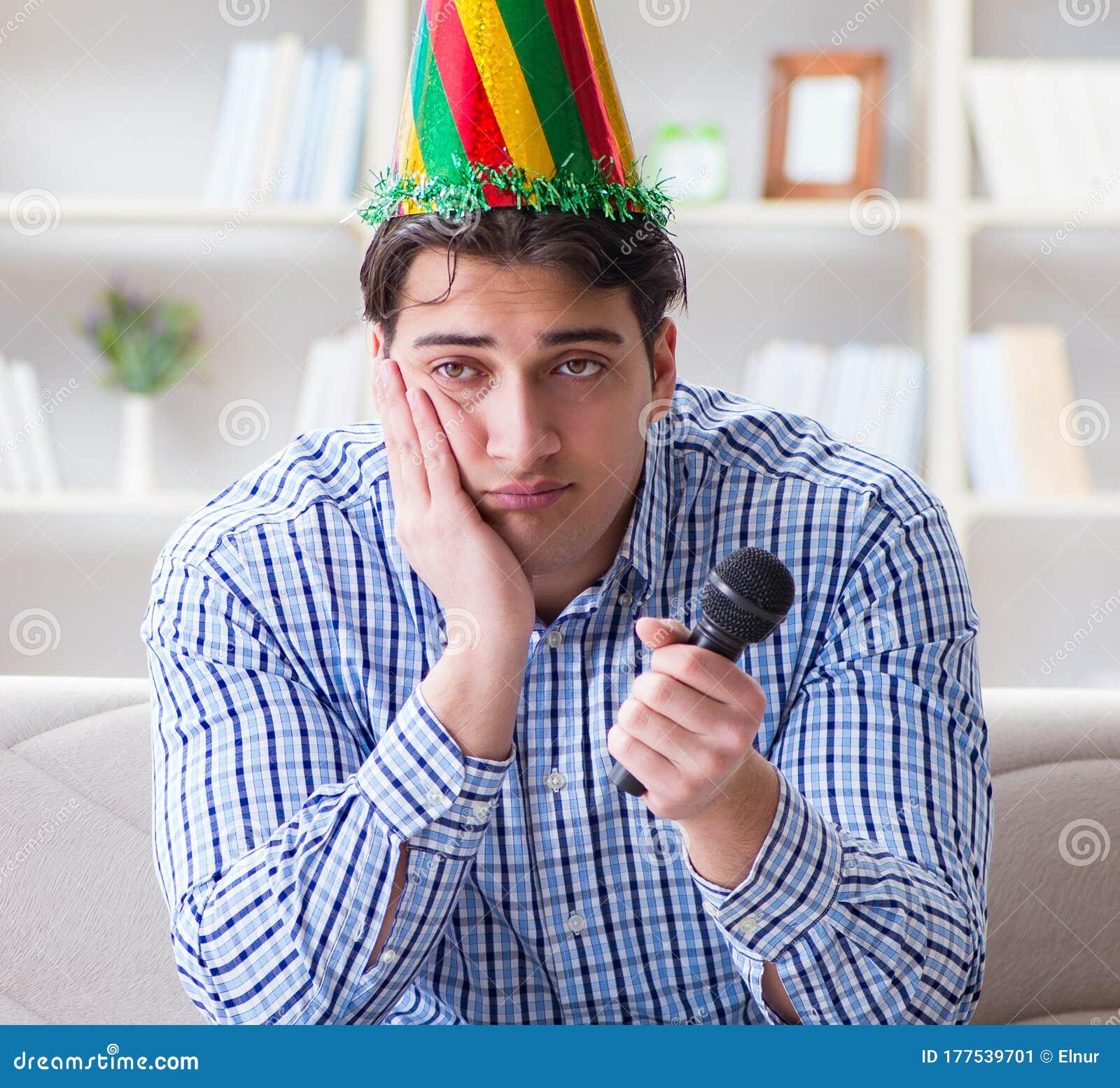 Funny Man Singing Songs in Karaoke at Home Stock Image - Image of house ...