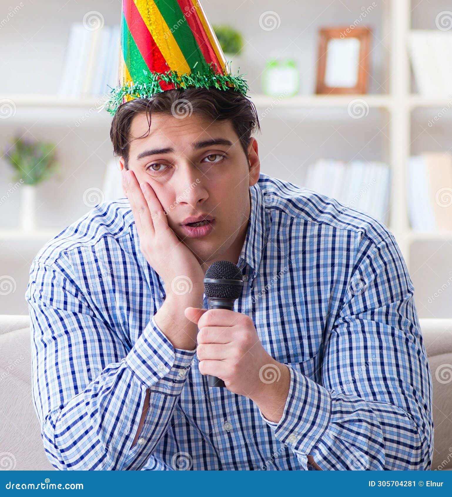 Funny Man Singing Songs in Karaoke at Home Stock Image - Image of disko ...