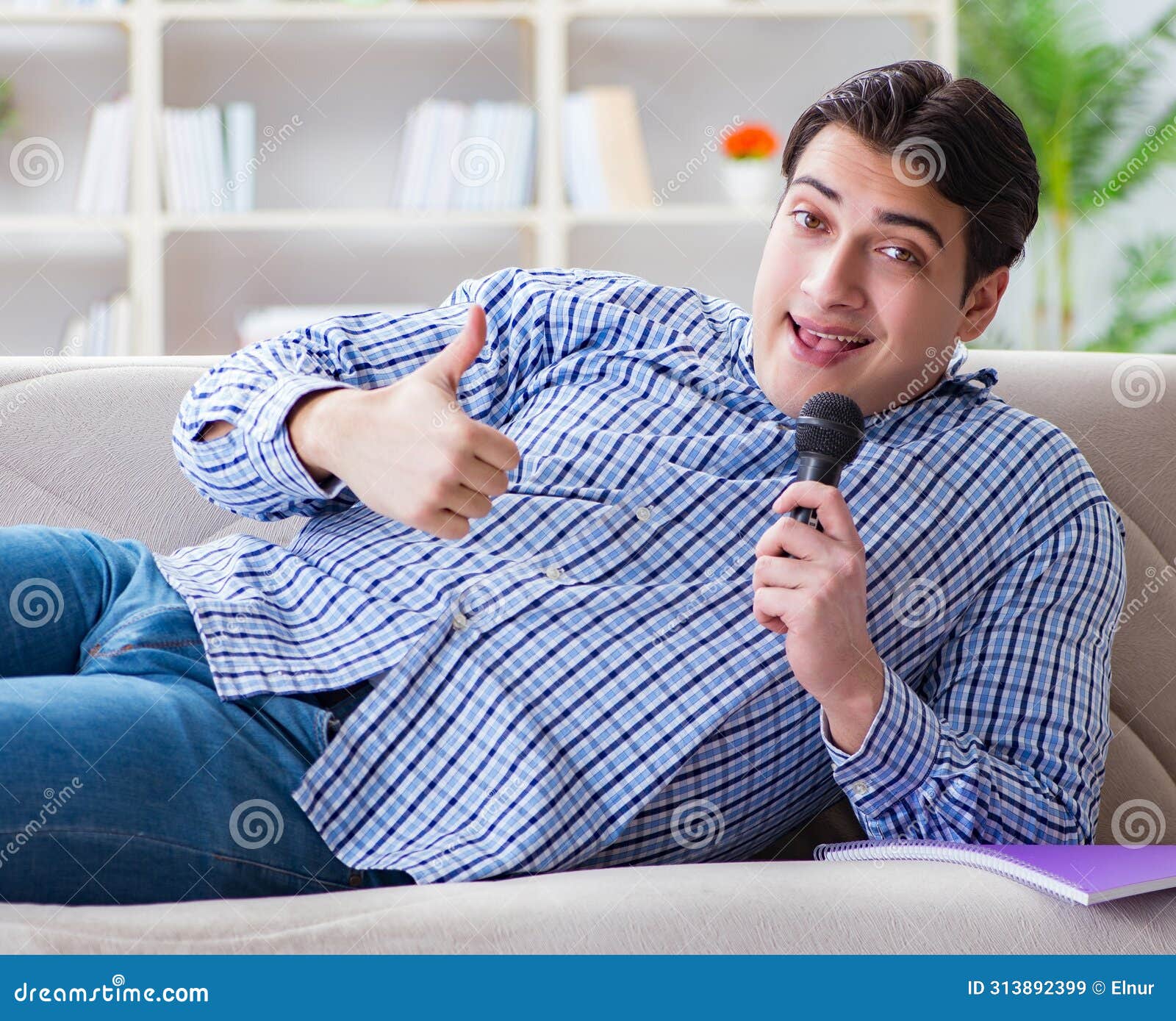 Funny Man Singing Songs in Karaoke at Home Stock Image - Image of ...