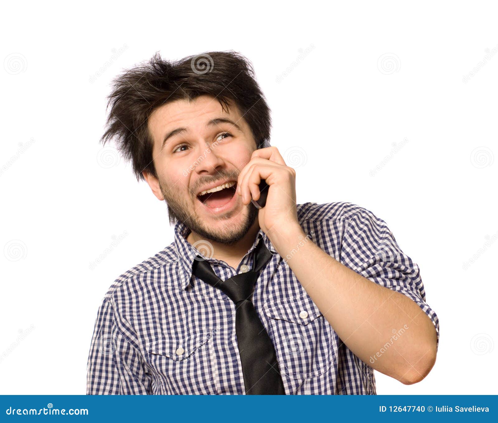 Funny Man Speaking Mobile Phone Laughing Stock Photo - Image of ...