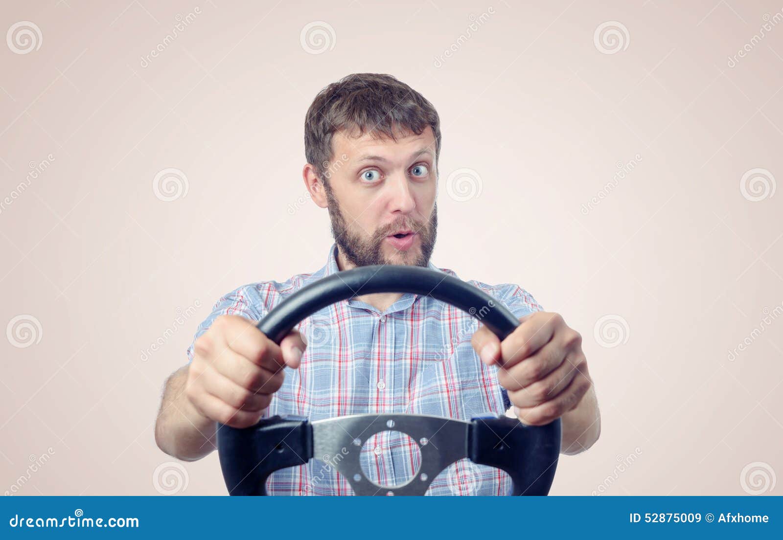 Funny Man with a Steering Wheel, Car Drive Concept Stock Image - Image ...