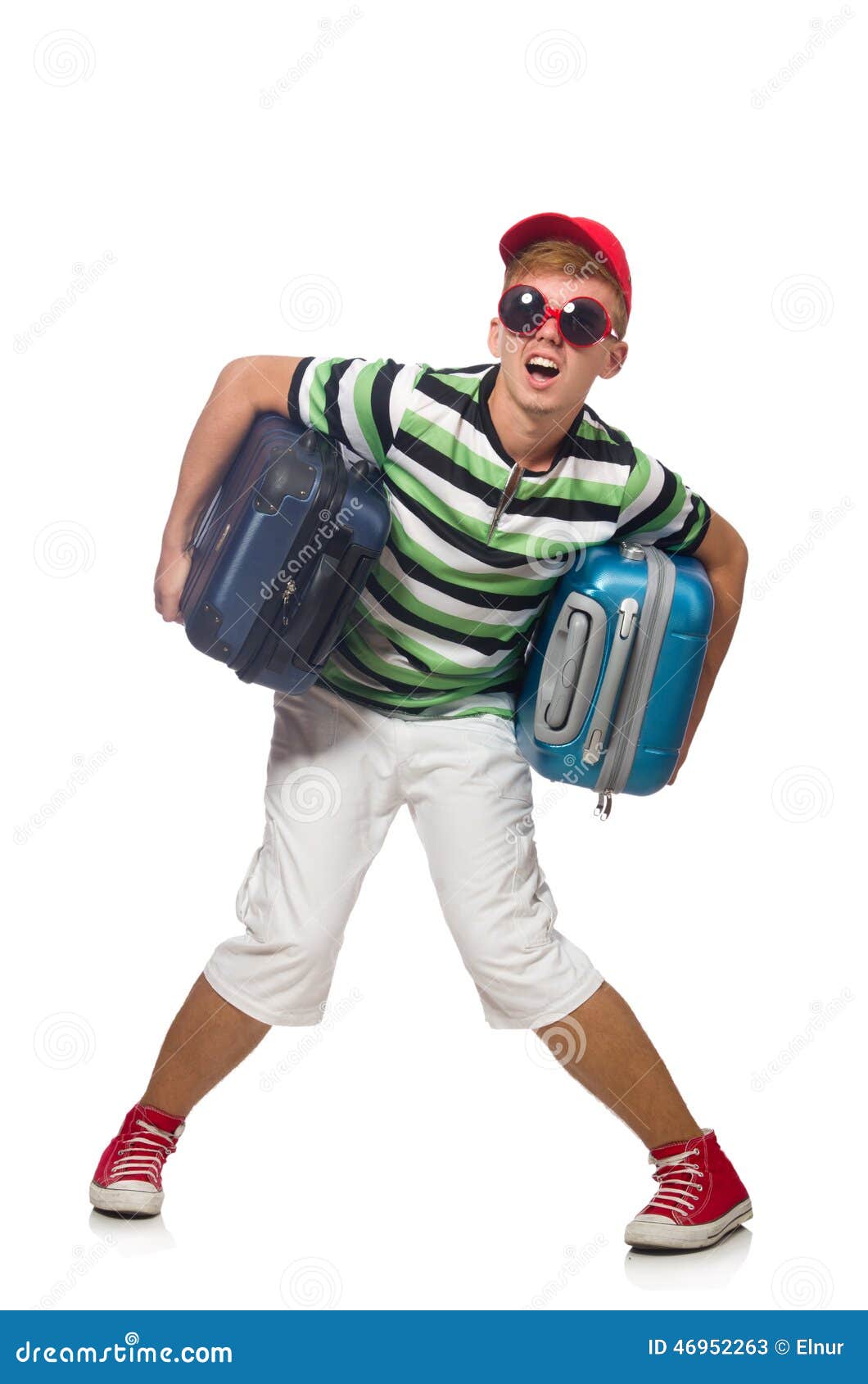 Funny Man with Suitcase Isolated Stock Image - Image of oversized ...