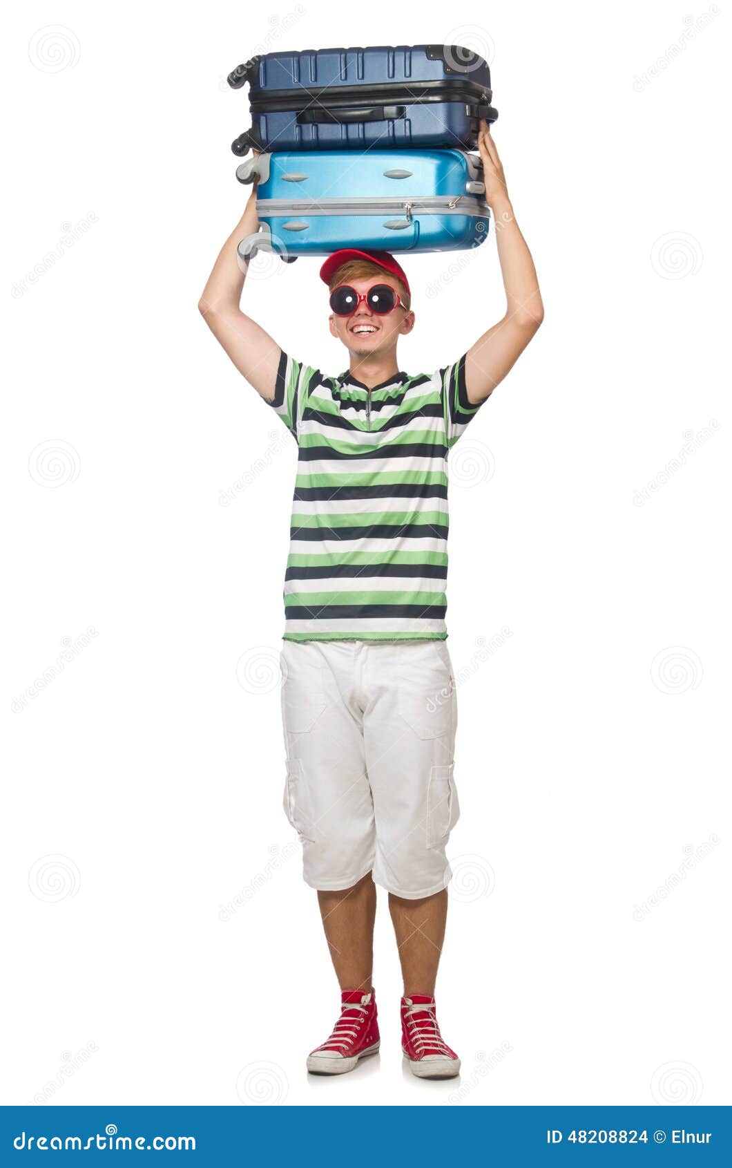 Funny Man with Suitcase Isolated Stock Photo - Image of funny, baggage ...