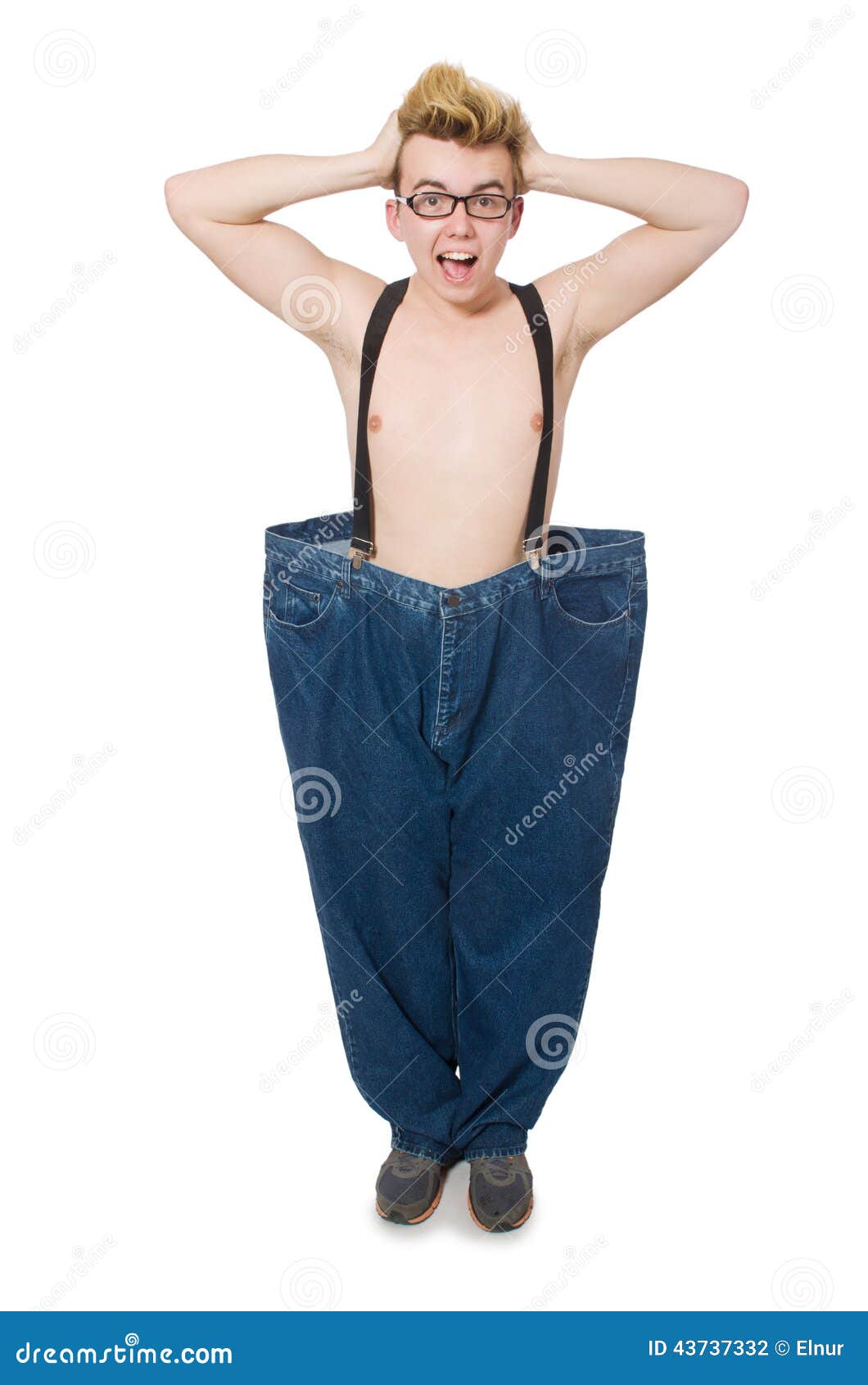 Funny man with trousers stock photo. Image of comic, oversized - 43737332