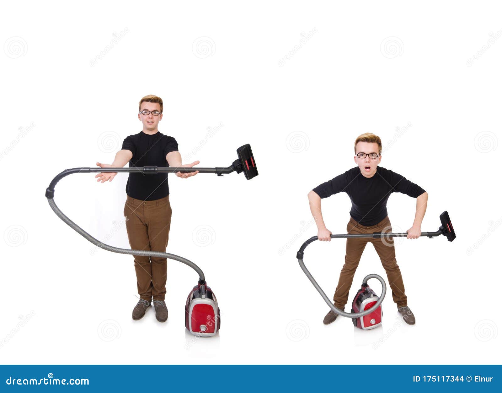 Funny Man with Vacuum Cleaner on White Stock Photo - Image of humorous ...