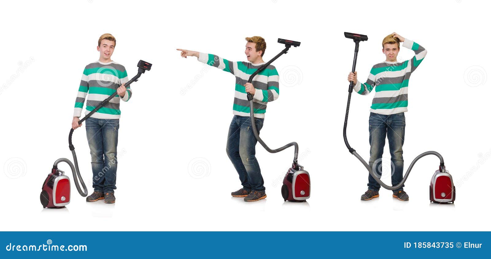 Funny Man with Vacuum Cleaner on White Stock Image - Image of household ...