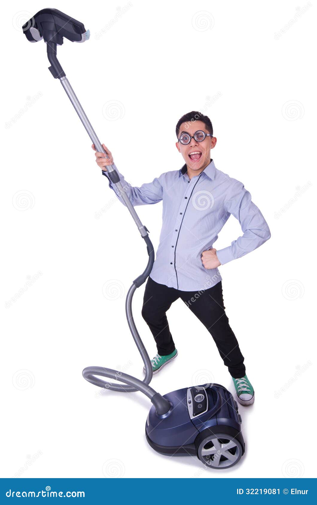 Funny Man with Vacuum Cleaner Stock Image - Image of humourous ...