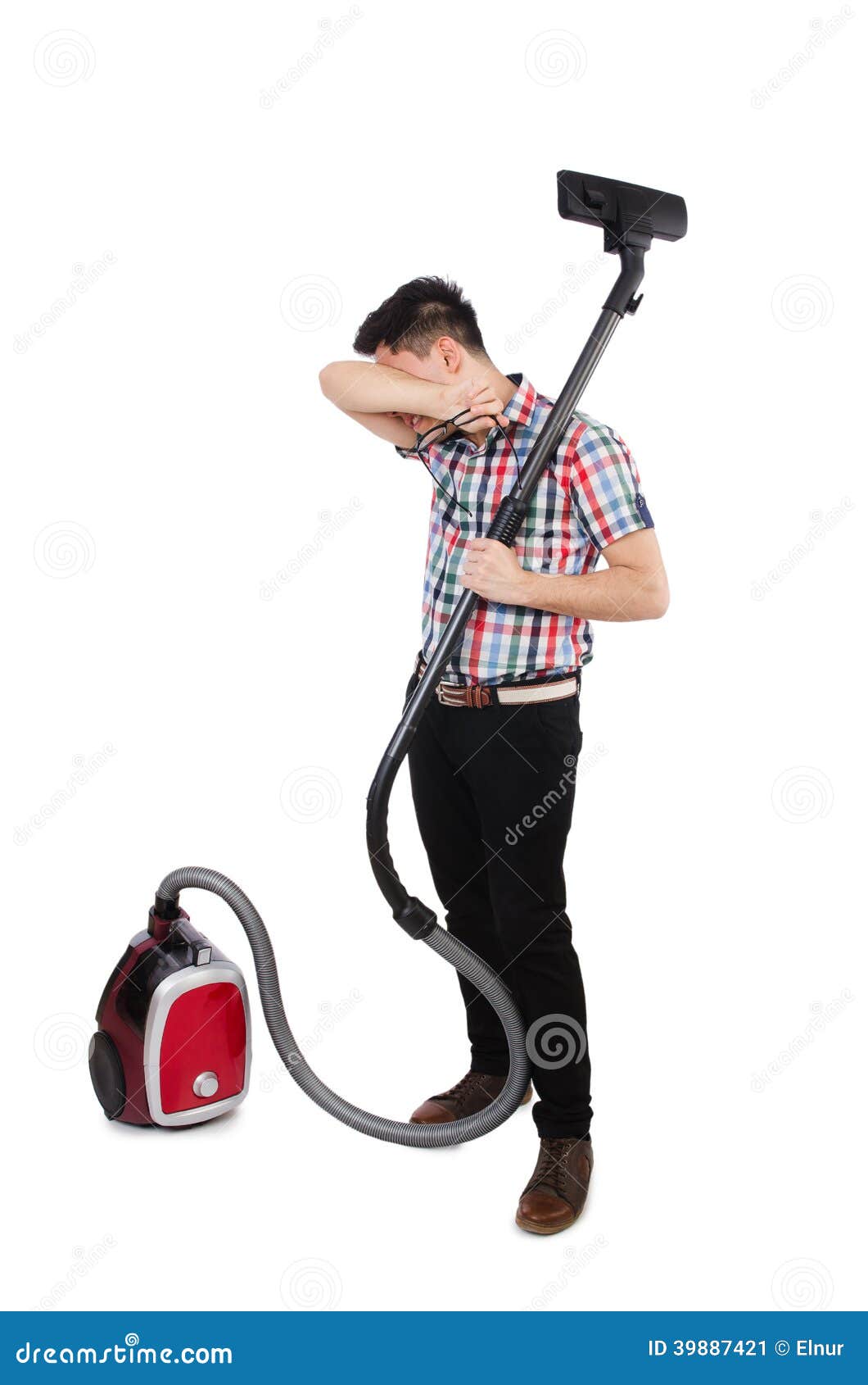 Funny Man with Vacuum Cleaner Stock Image - Image of humour, clean ...