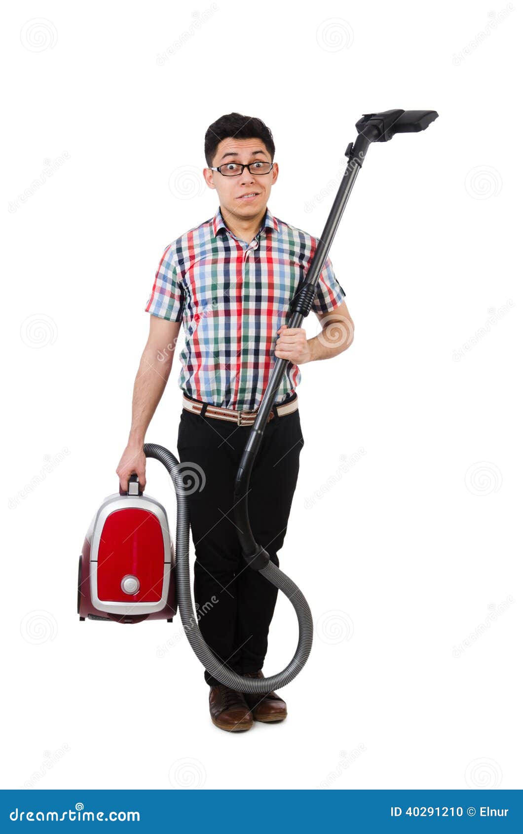 Funny Man with Vacuum Cleaner Stock Photo - Image of indoors, humour ...