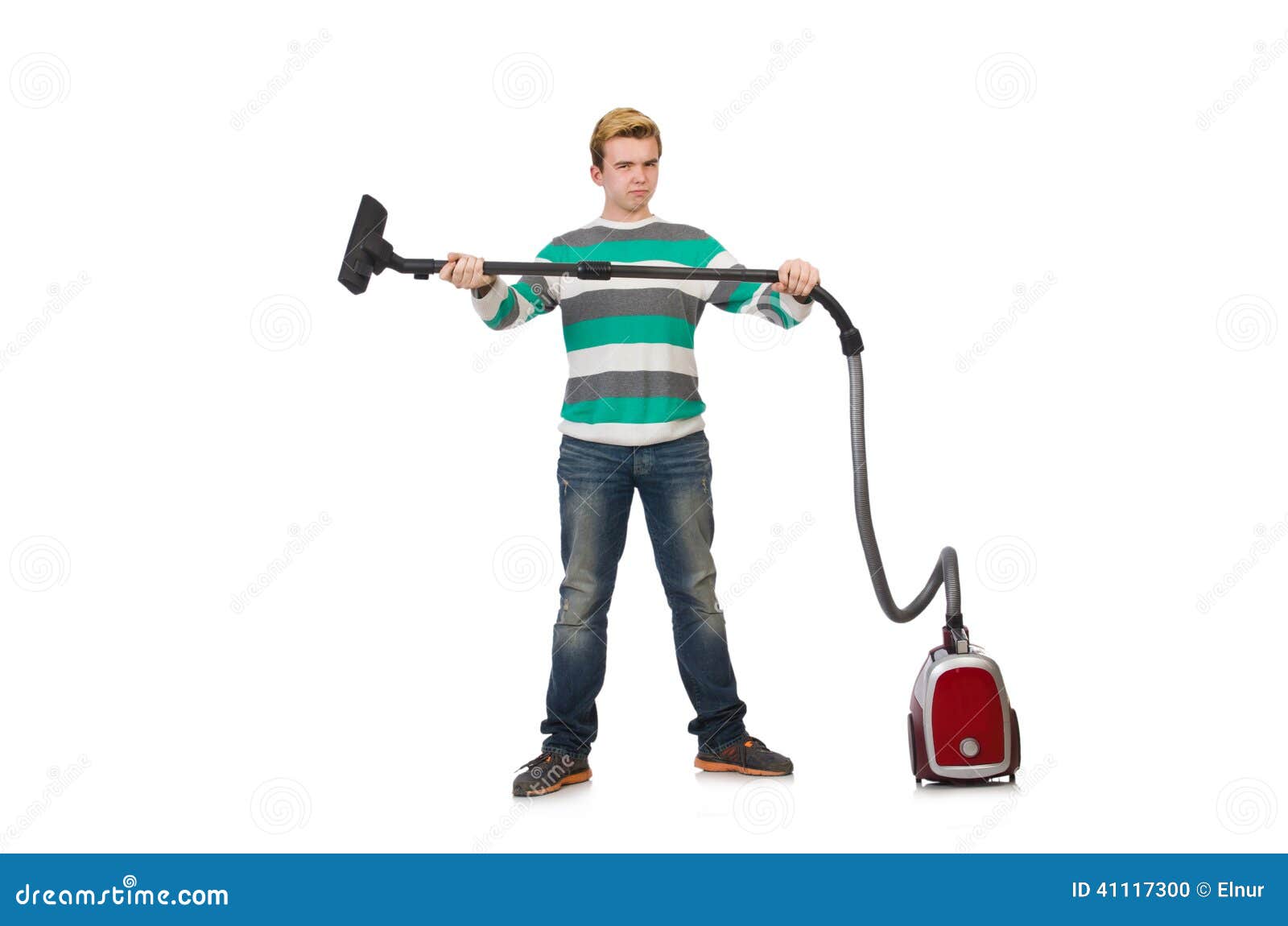 Funny Man with Vacuum Cleaner Stock Photo - Image of indoors, house ...
