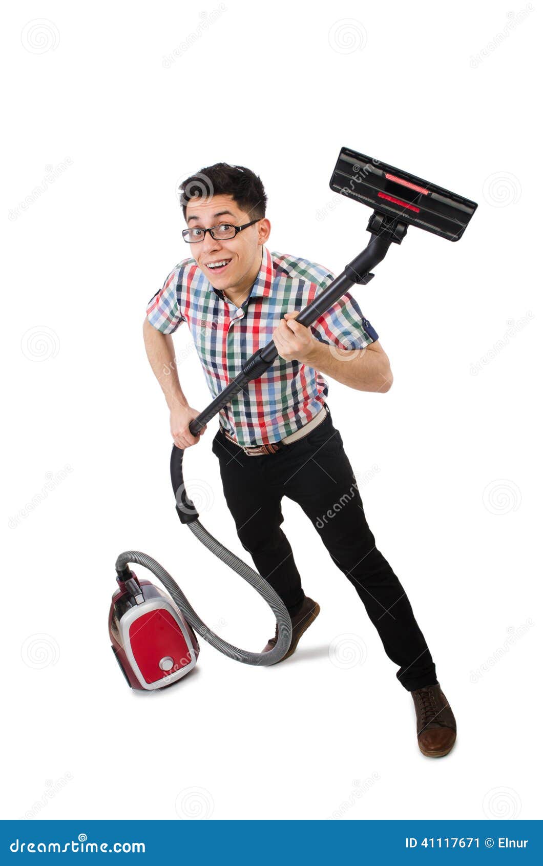 Funny Man with Vacuum Cleaner Stock Image - Image of house, humorous ...