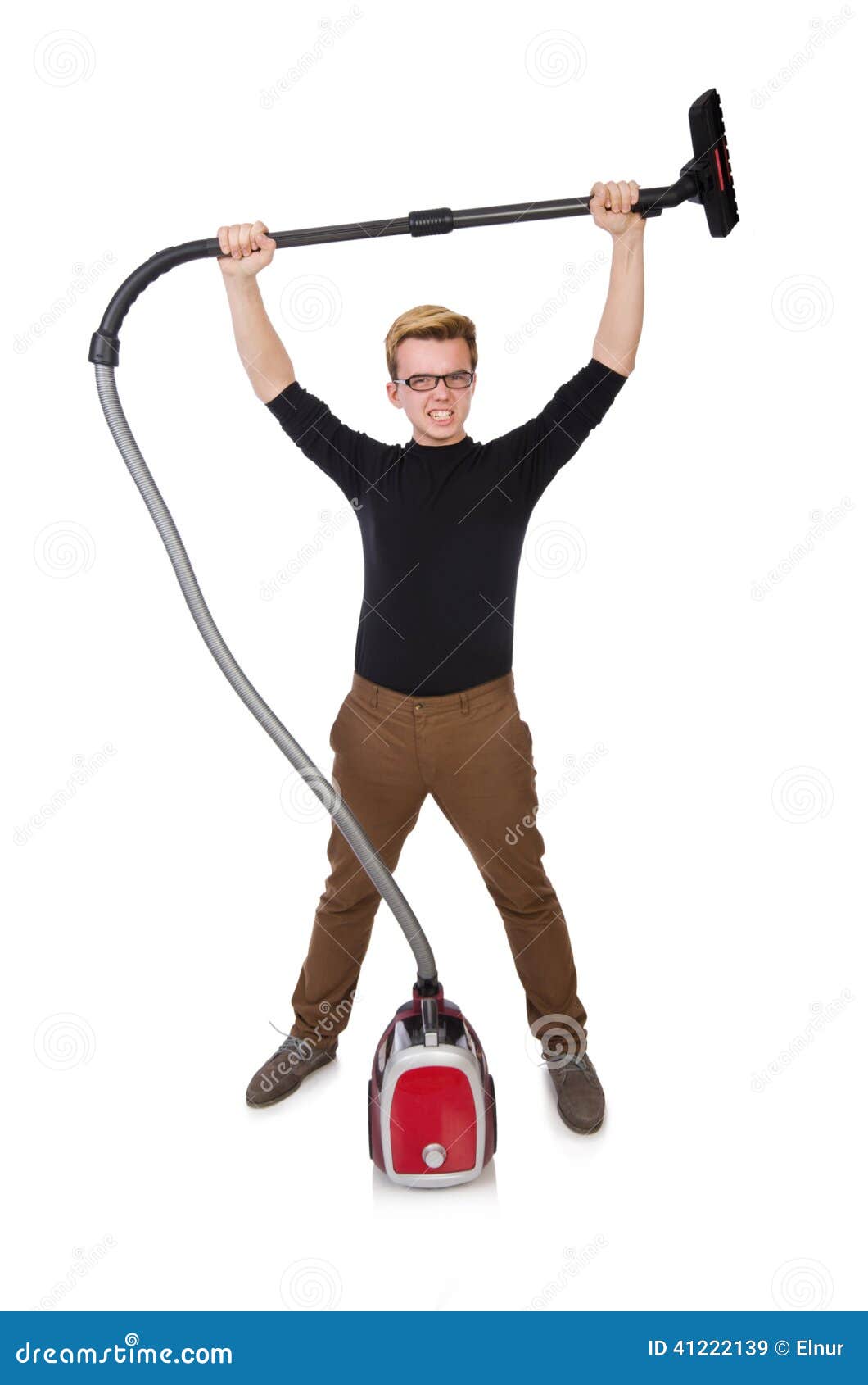 Funny Man with Vacuum Cleaner Stock Image - Image of hoover, cleaner ...