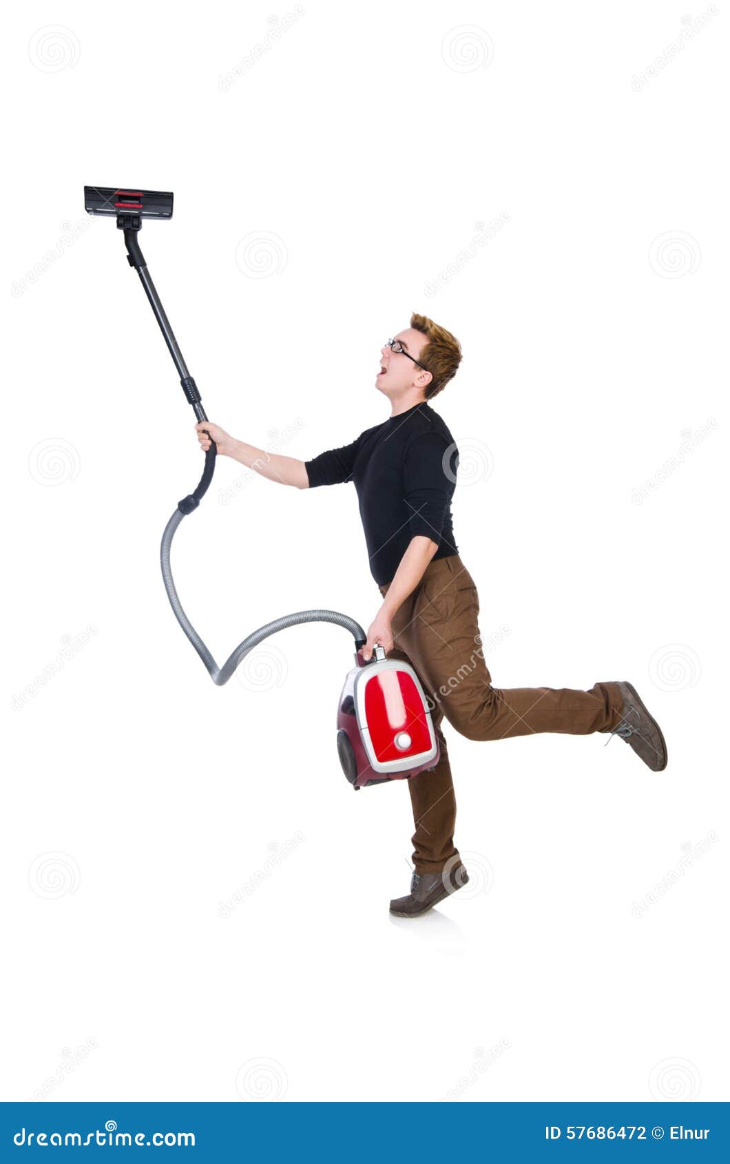 Funny Man with Vacuum Cleaner on White Stock Photo - Image of humour ...