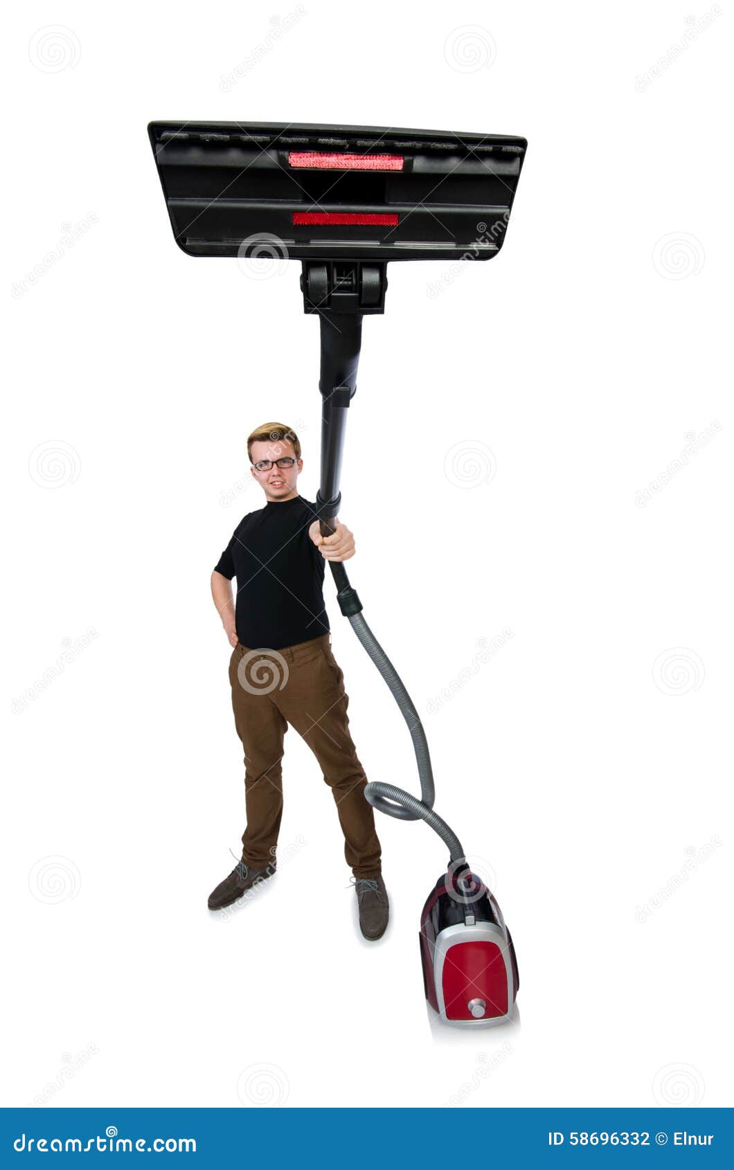 Funny Man with Vacuum Cleaner on White Stock Photo - Image of cleaner ...