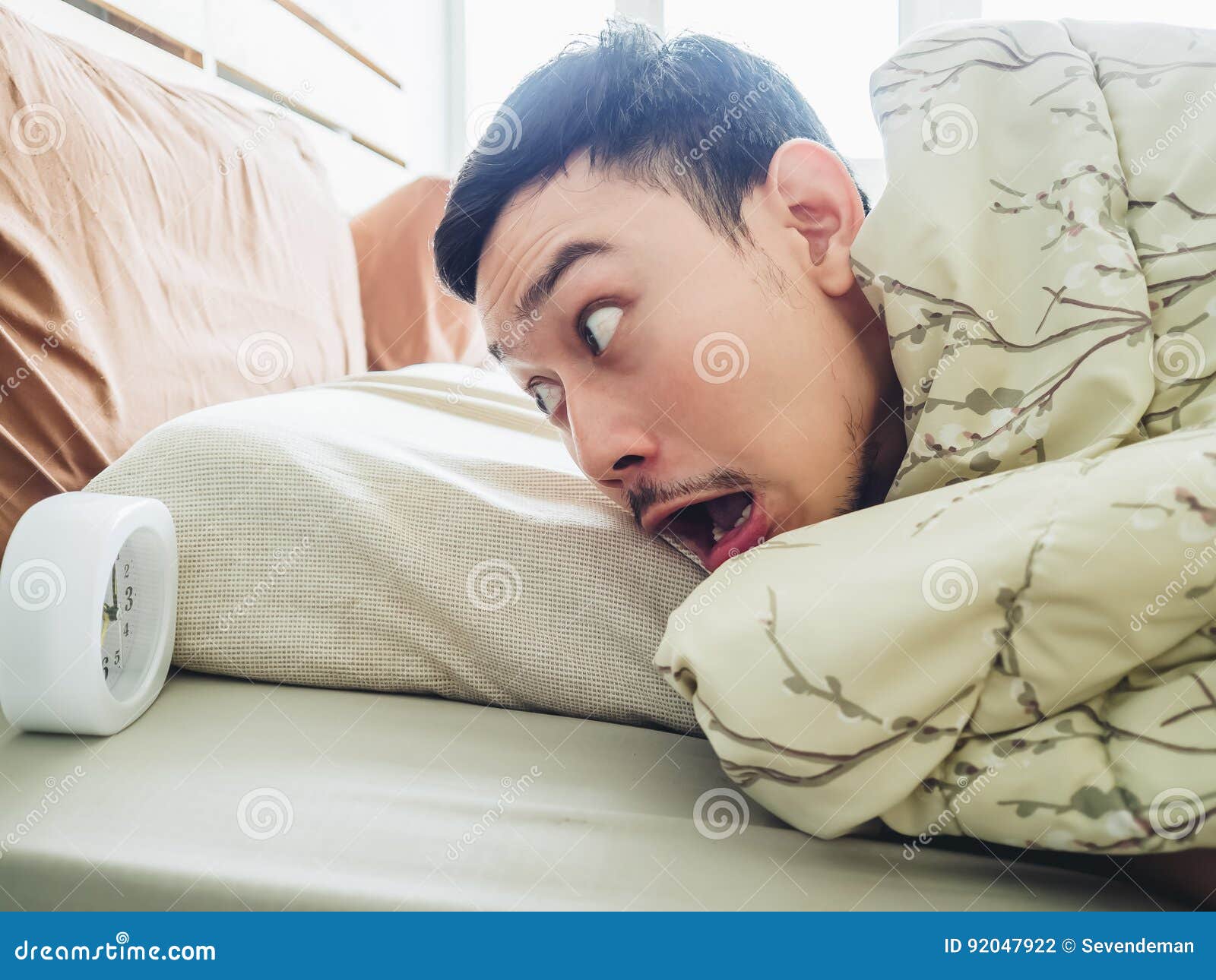 Funny man wake up late. stock photo. Image of awakening - 92047922 Funny man wake up late. stock photo. Image of awakening - 92047922