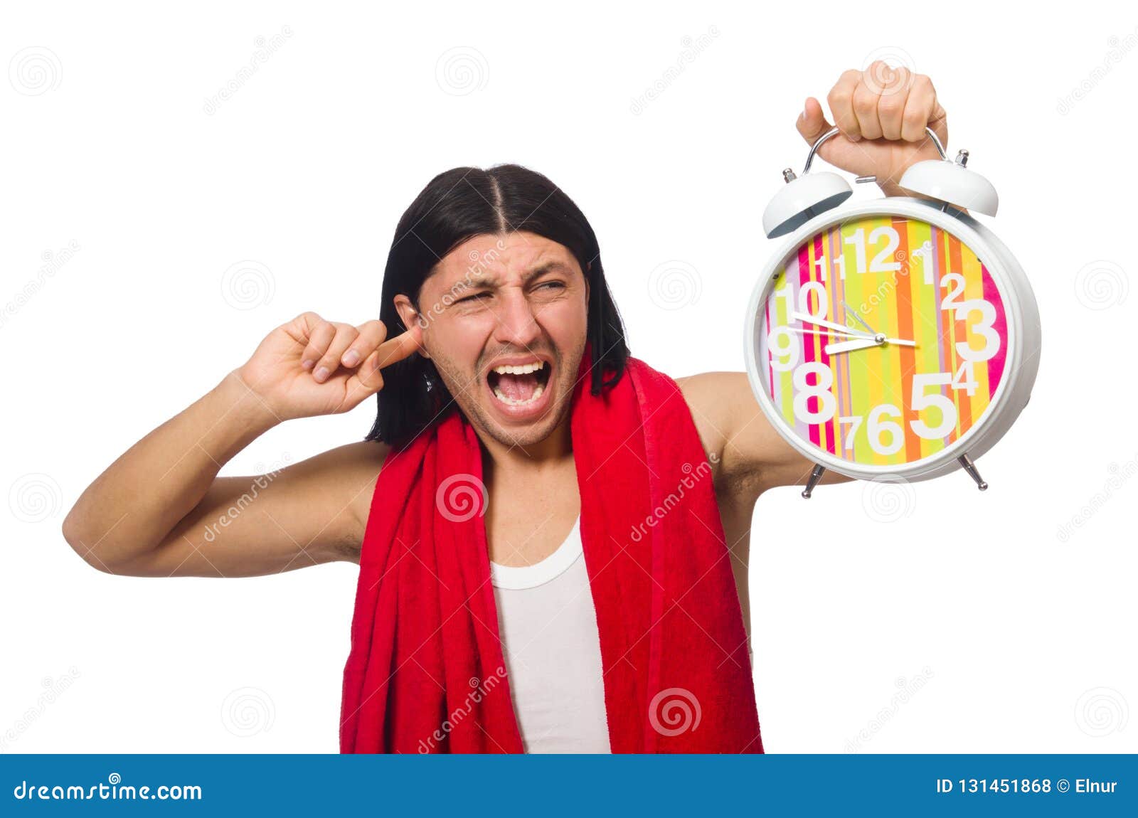 The Funny Man Waking Up in the Morning on White Stock Photo - Image of ...